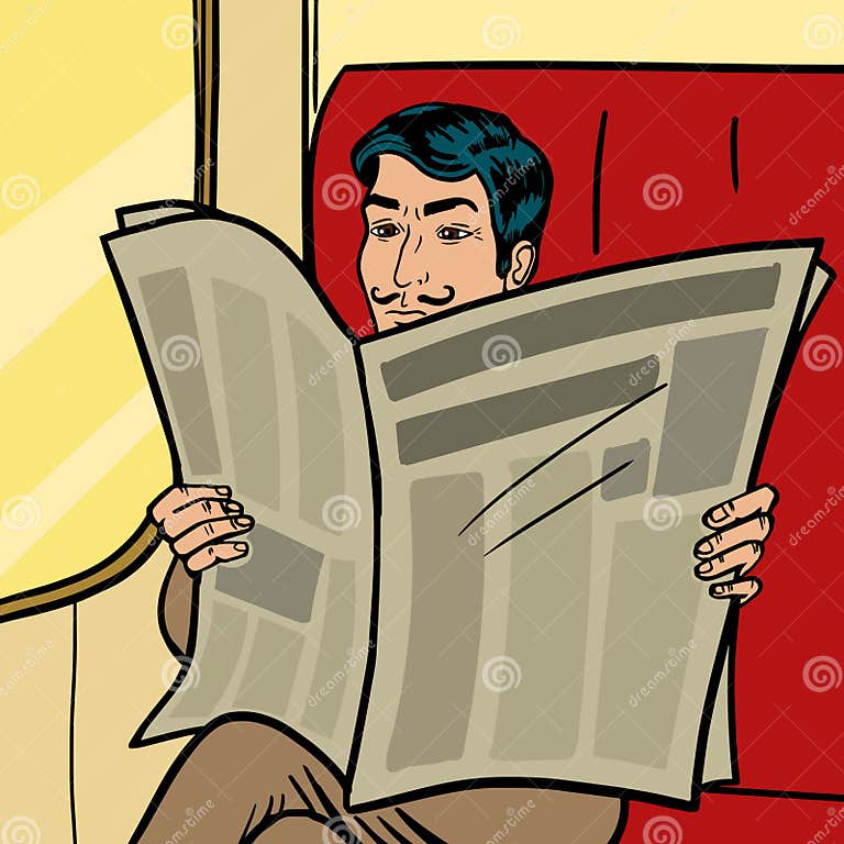 Man Reads Newspaper In Train Pop Art Style Vector Stock Vector