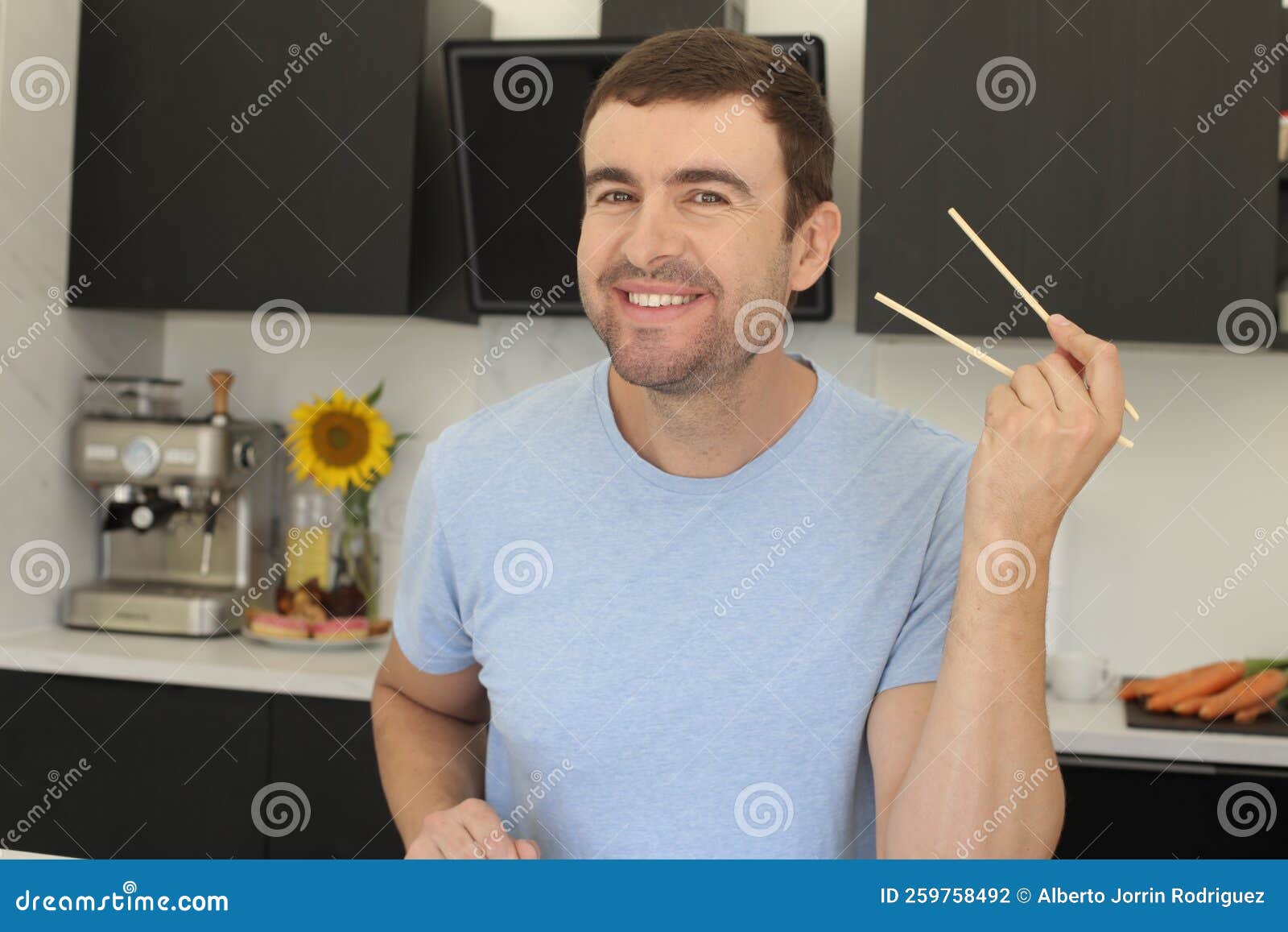 Man Ready To Eat with Pair of Chopsticks Stock Photo - Image of asian ...