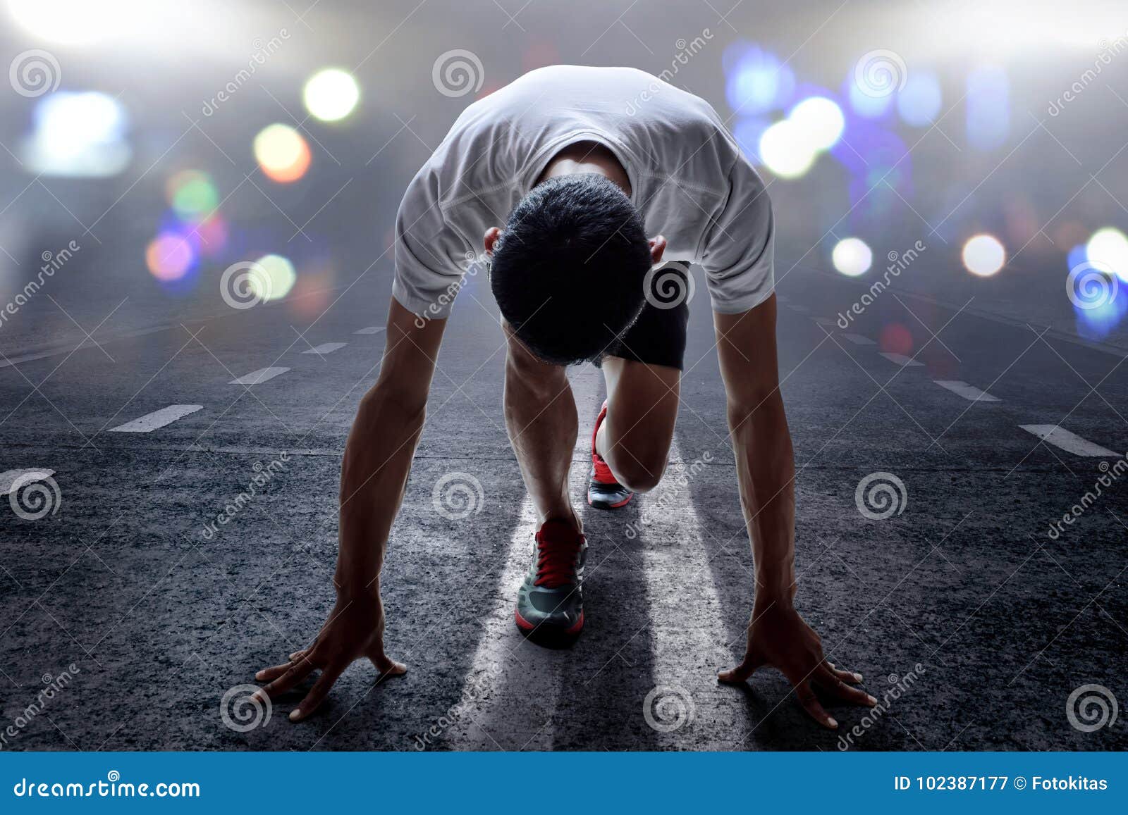 Man Ready To Run on Asphalt Road Stock Image - Image of human, feet ...