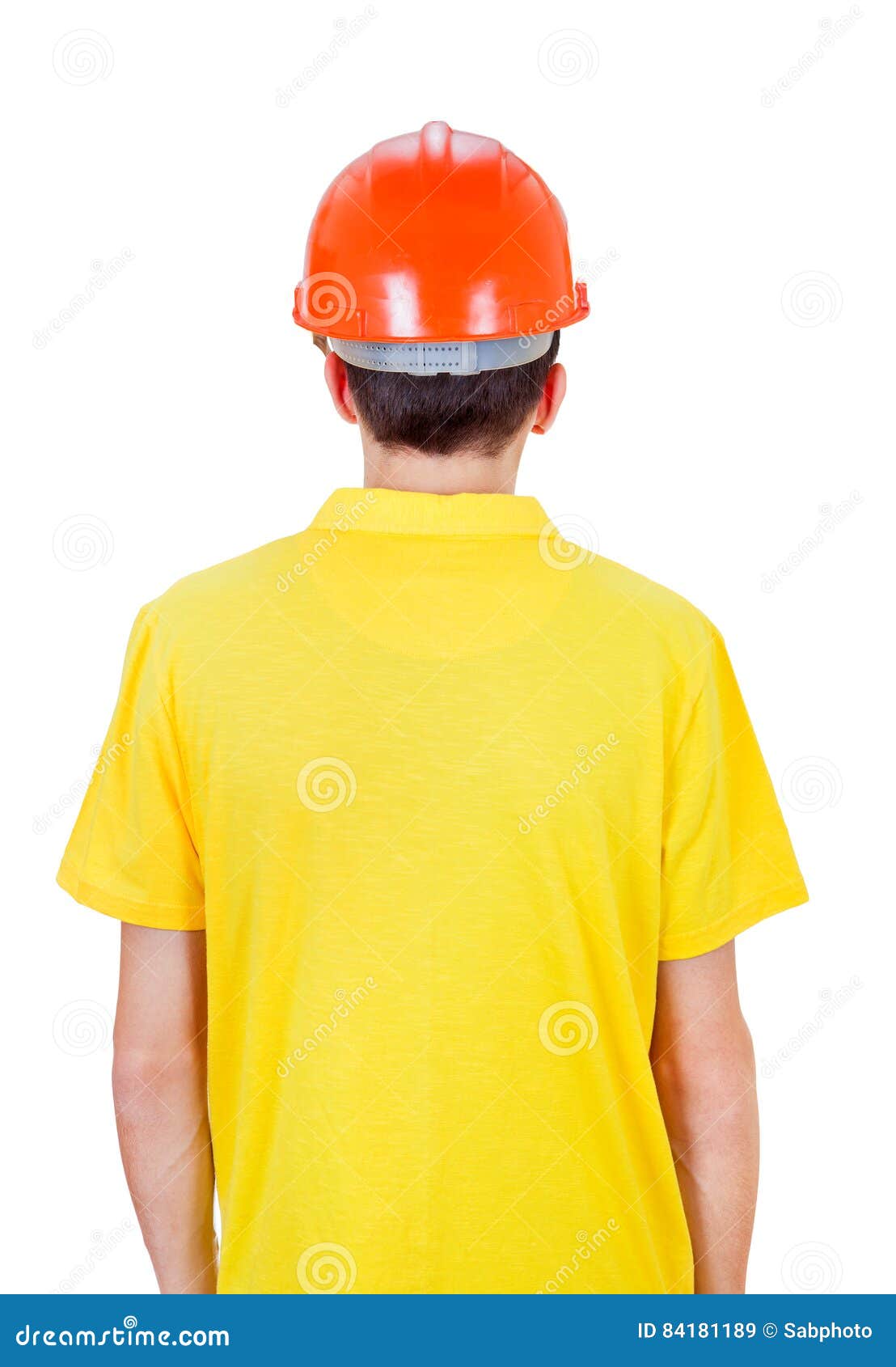Man Rear View in Hard Hat stock image. Image of builder - 84181189