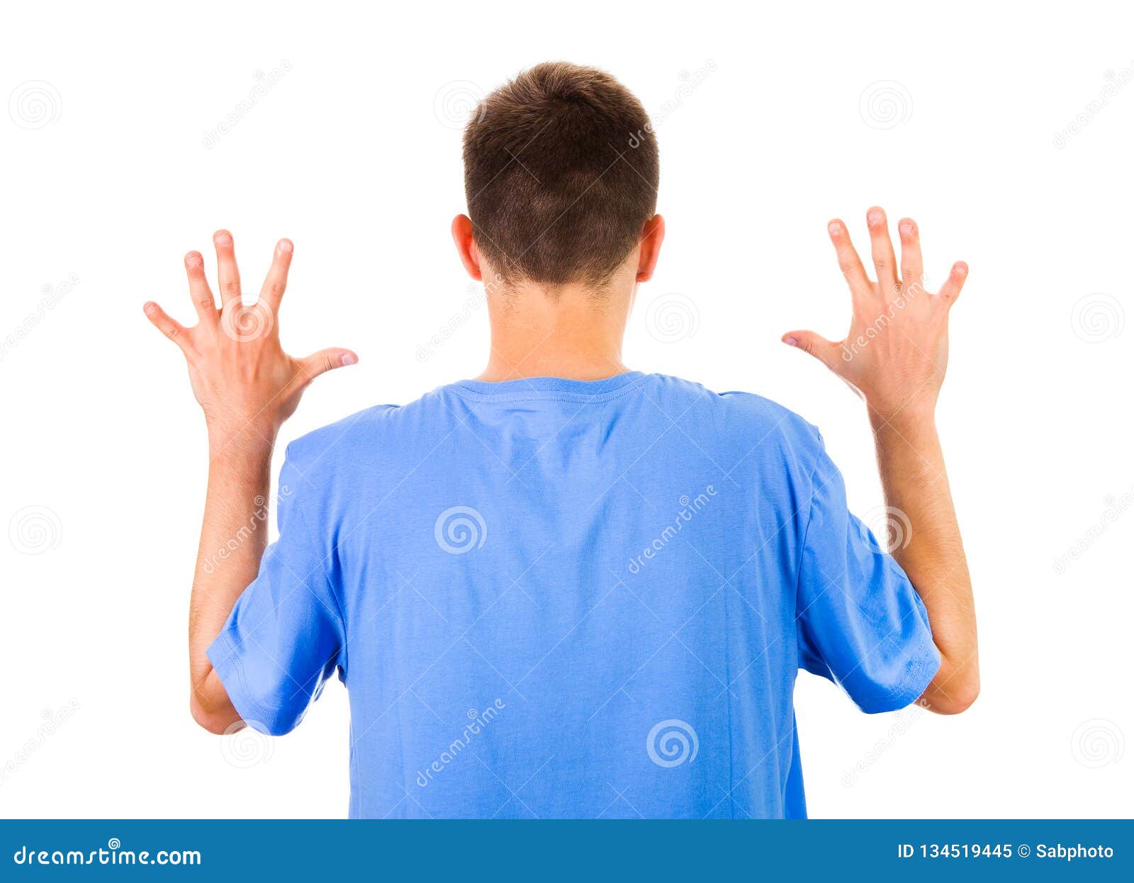 Man Rear View stock image. Image of gesture, palms, head - 134519445