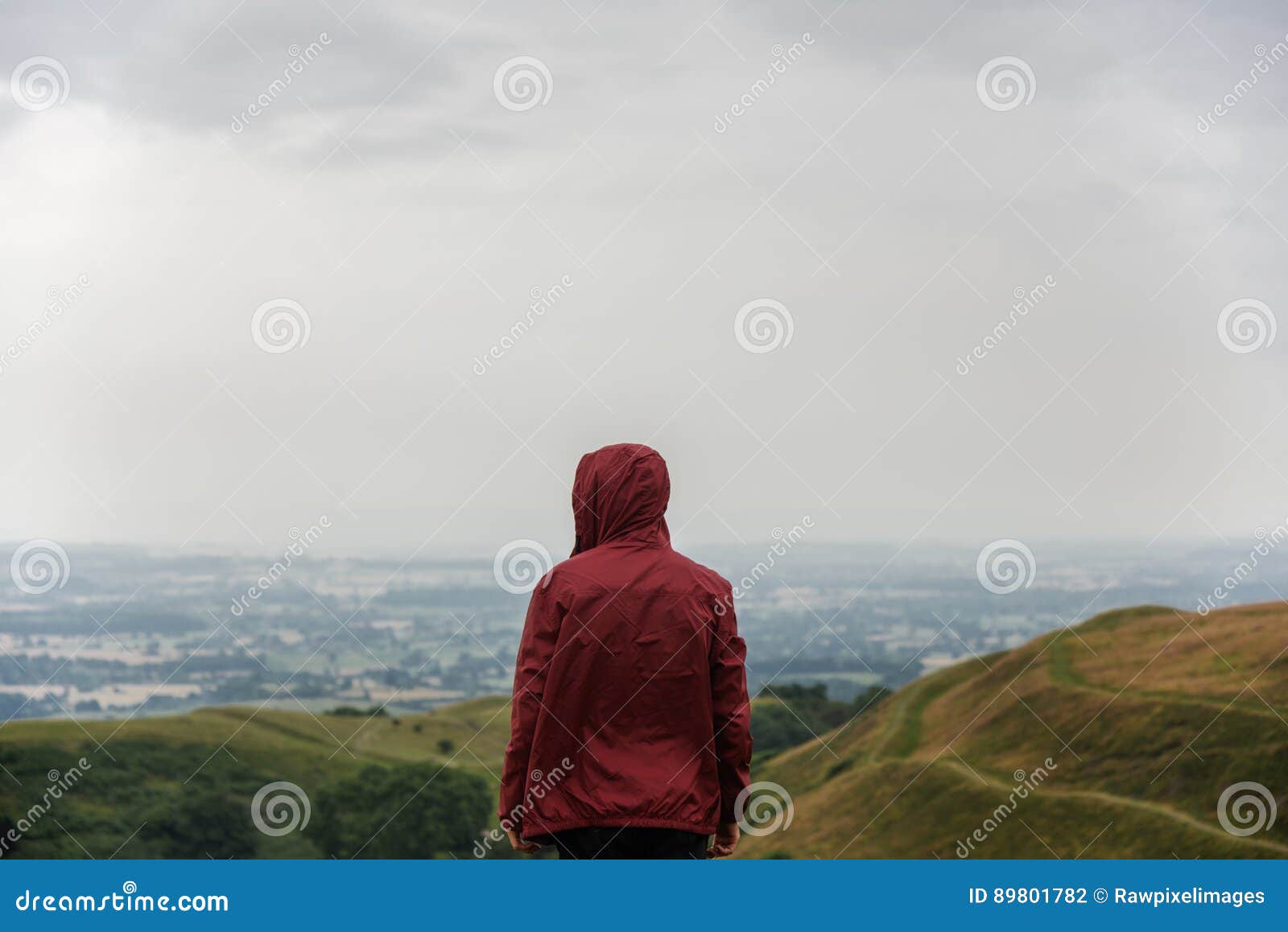 Man Rear View Top Mountain Carefree Cloudscape Concept Stock Photo ...