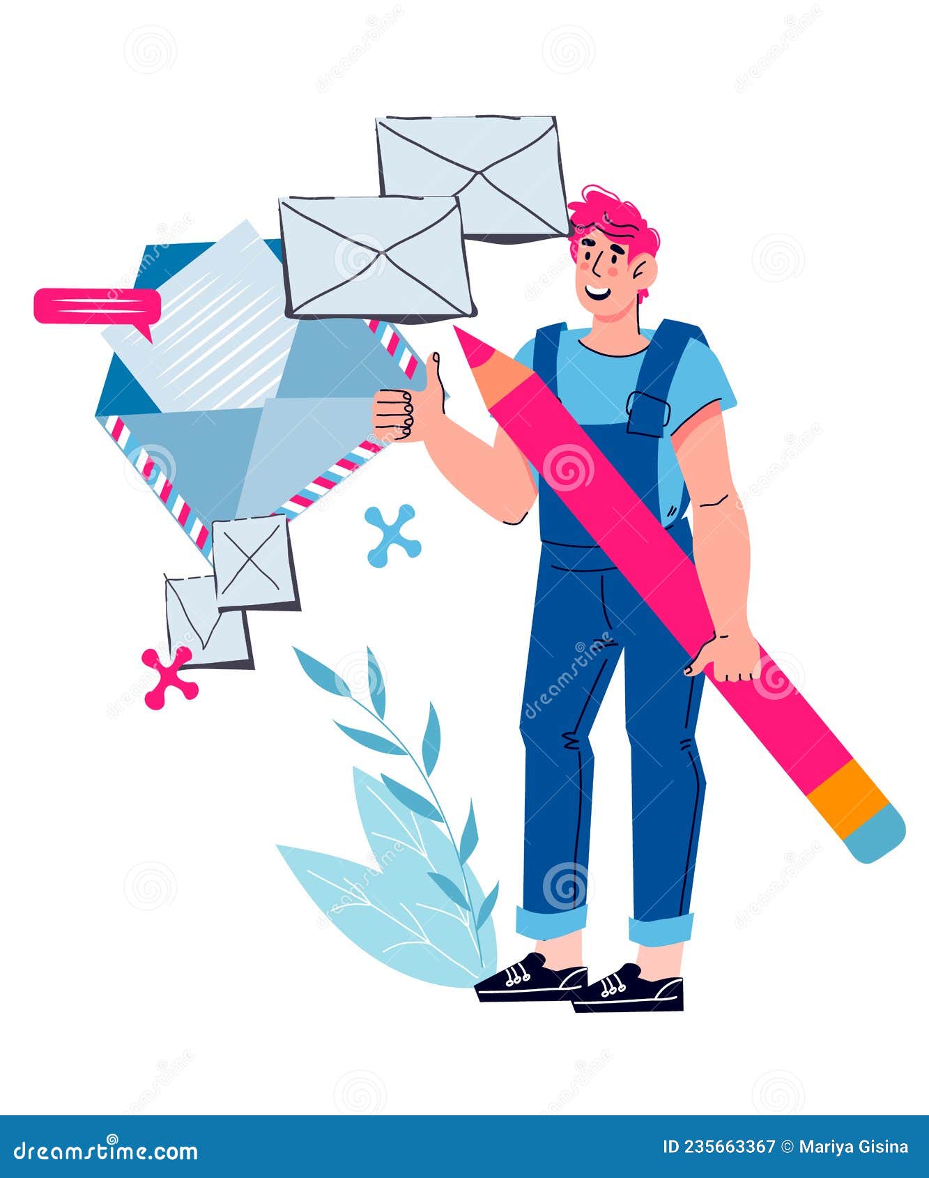 Man Receives Mail, Postal Letters in Envelopes, Flat Vector ...