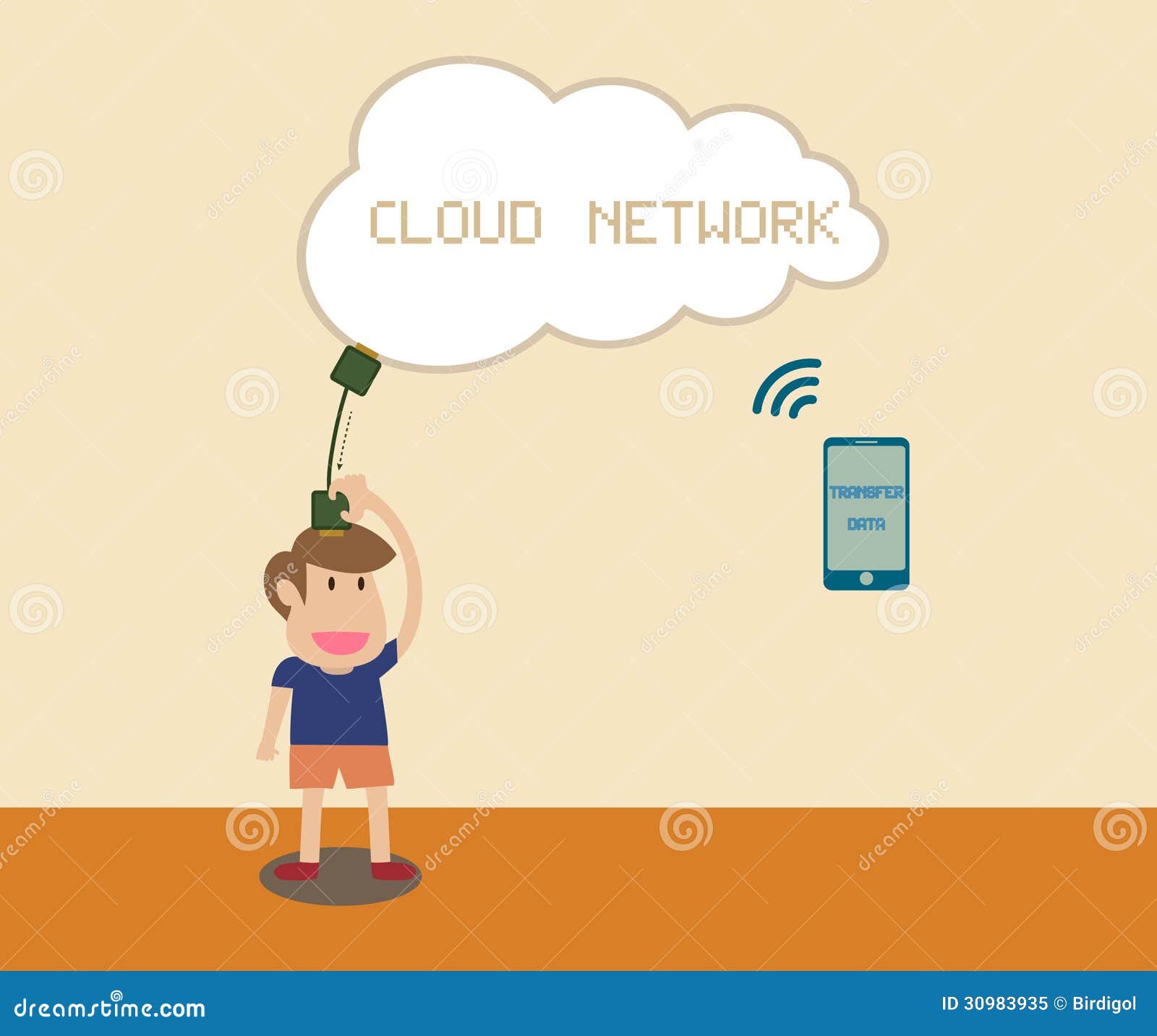 Man Receiving Data with Smart Phone Via Cloud Netw Stock Vector ...