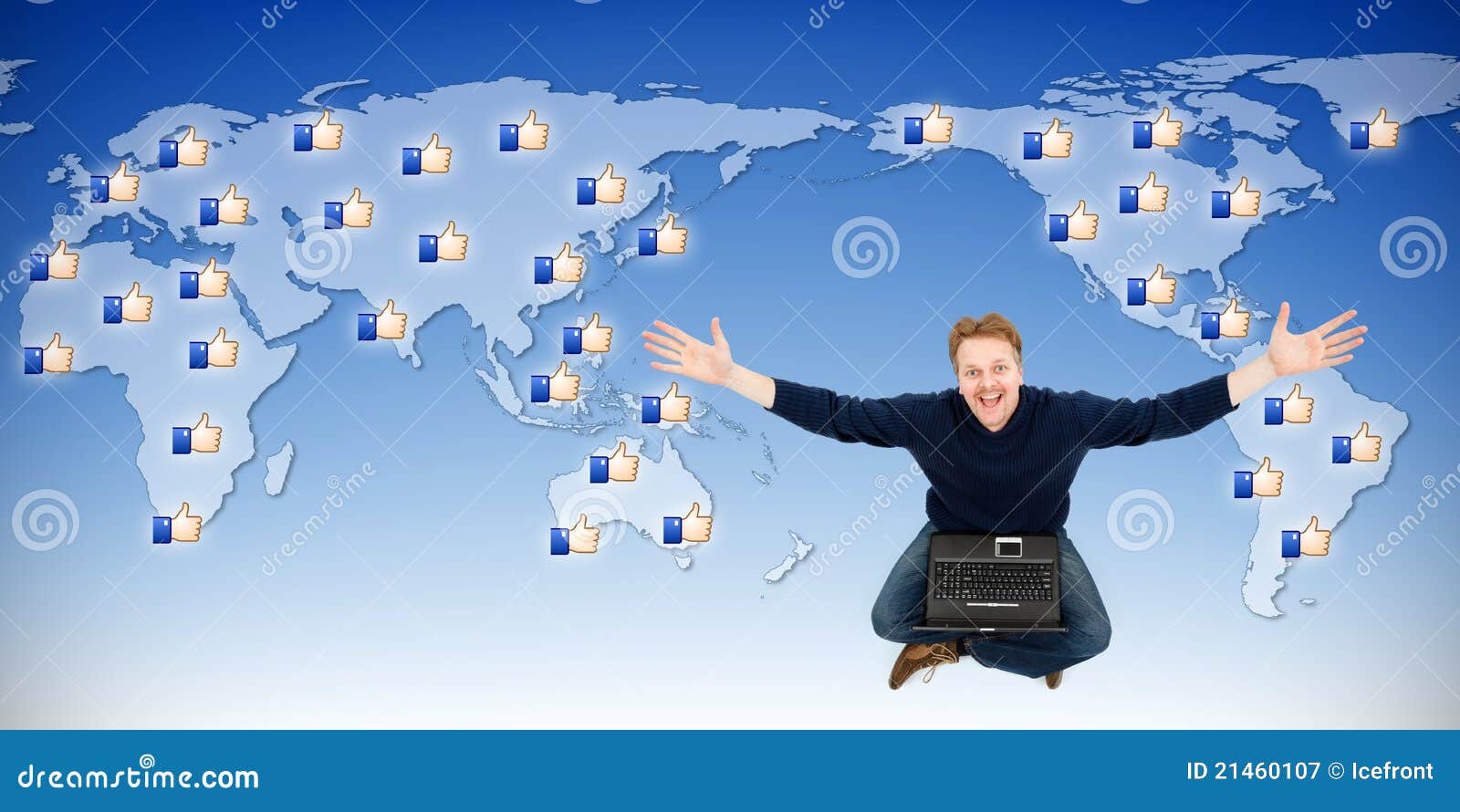 Man Receiving Likes from Around the World Stock Illustration ...