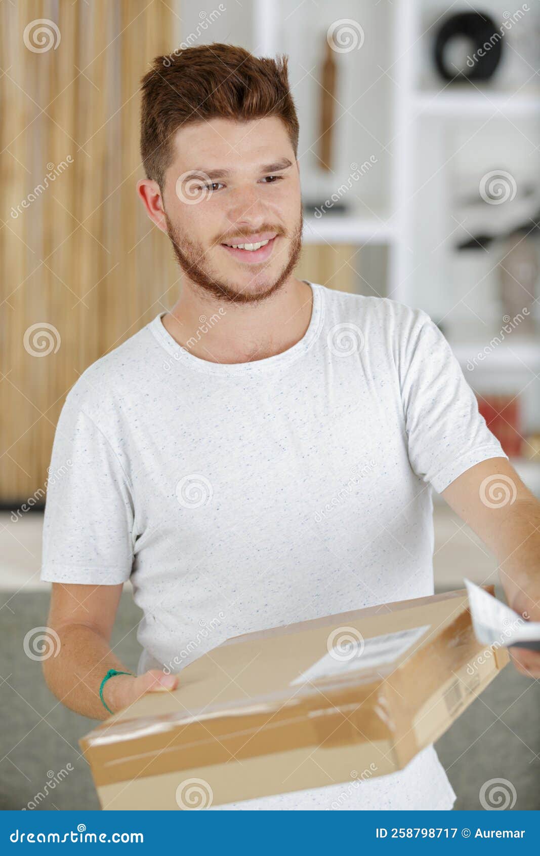 Man receiving parcel stock image. Image of speaking - 258798717
