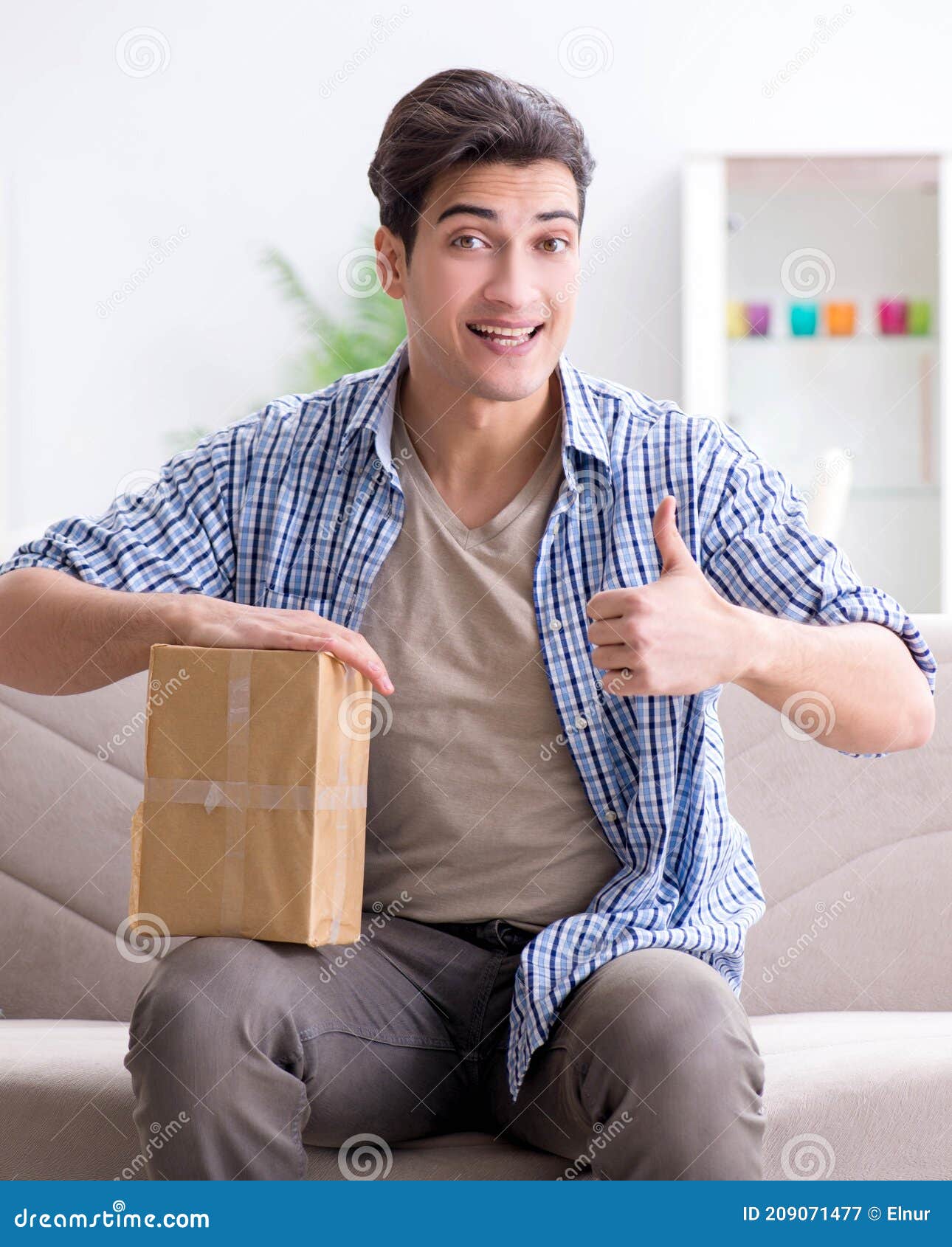 Man Receiving Parcel at Home Stock Image - Image of company, cardboard ...