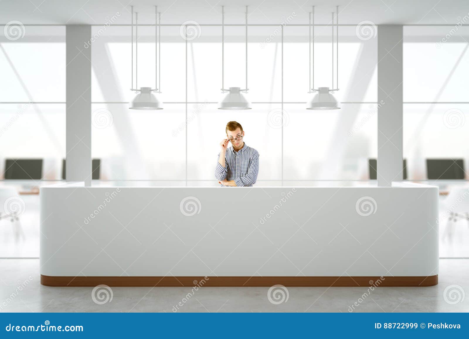 Man at reception desk stock image. Image of corporate - 88722999