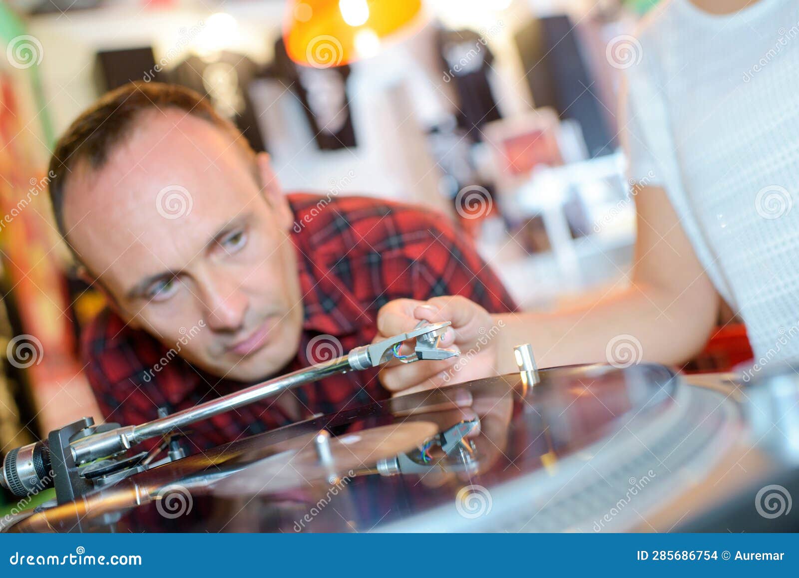 Man with record player stock photo. Image of middleaged - 285686754