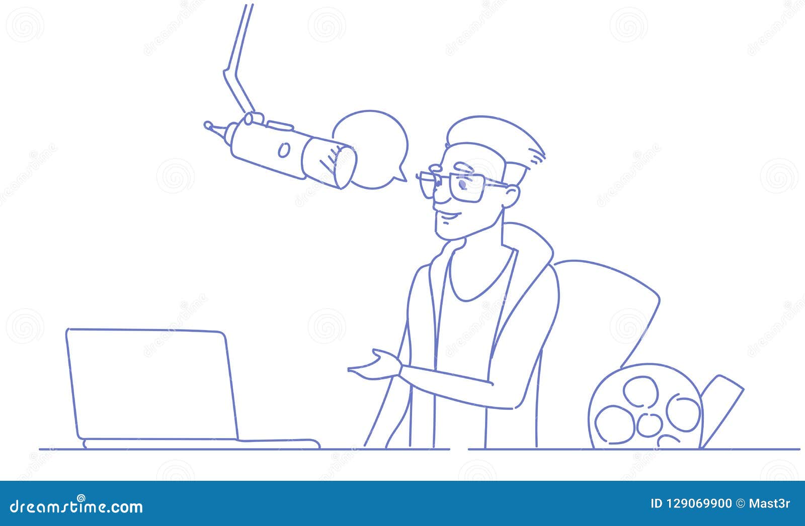 Man in Recording Studio Talking Microphone Chat Bubble Communication ...