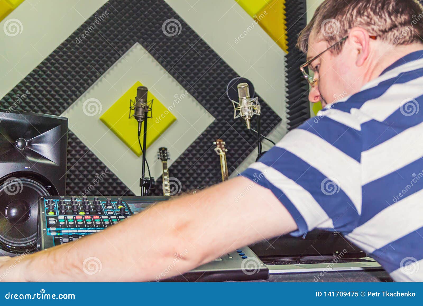 Man at recording studio stock image. Image of console - 141709475