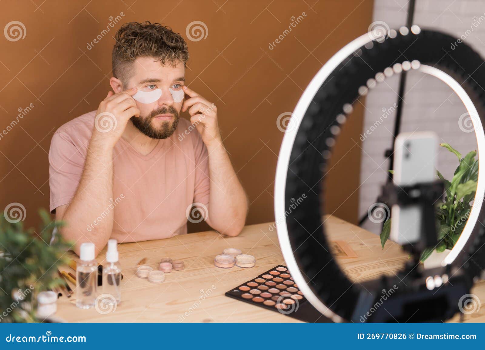 Man Recording Video Vlog while Applying Cosmetics or Explore Cosmetic ...