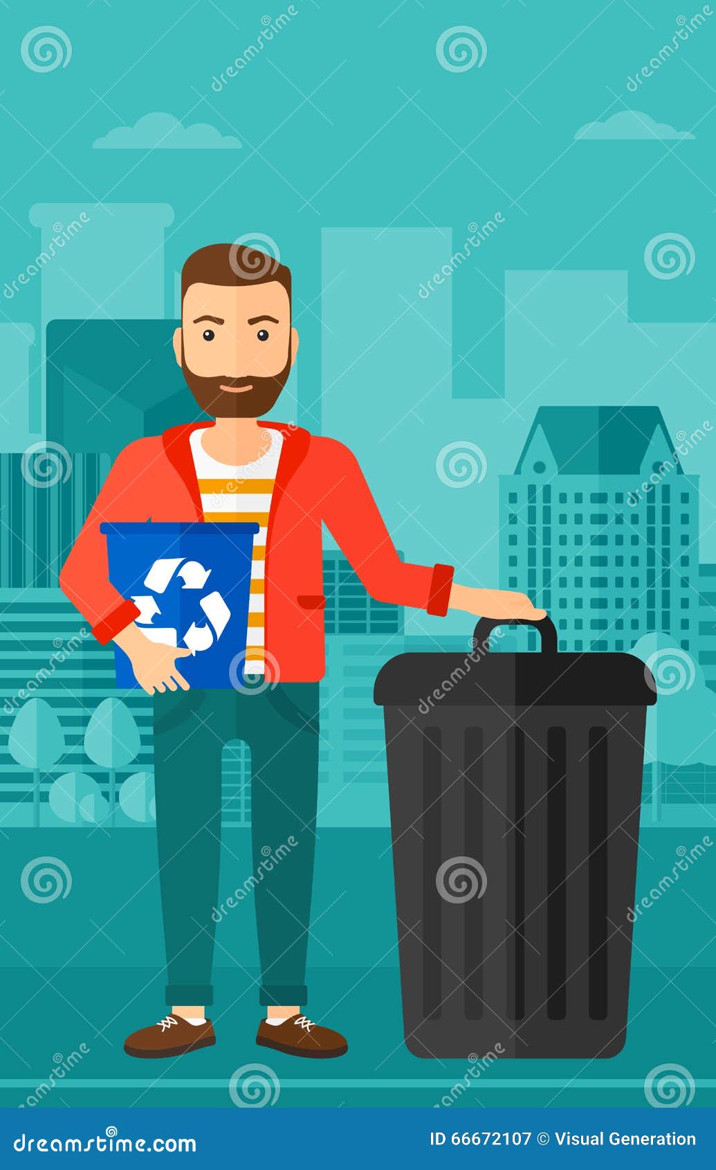 Man With Recycle Bins. Cartoon Vector | CartoonDealer.com #66672107