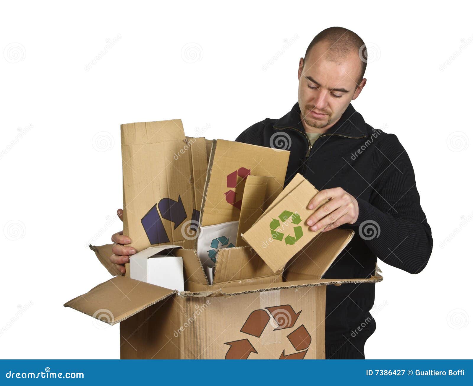 Man recycling cardboard stock image. Image of recycling - 7386427