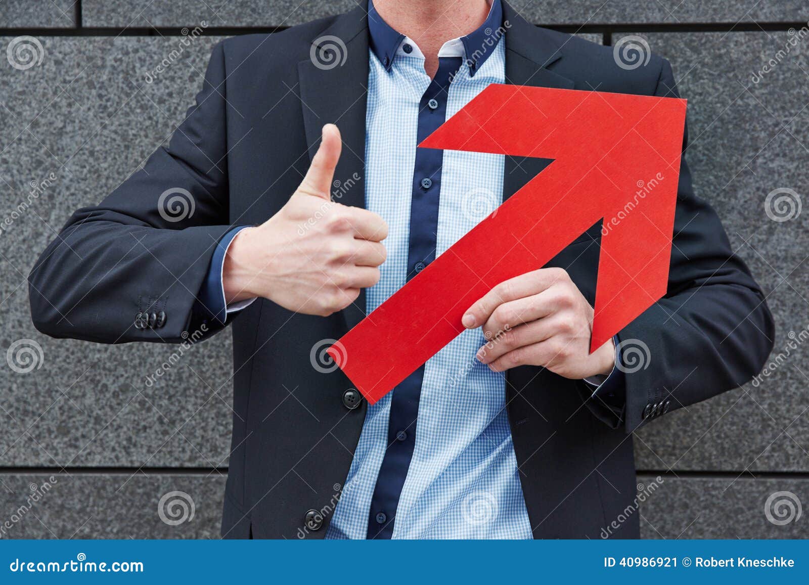 Man with Red Arrow Holding Thumbs Stock Image - Image of direction ...