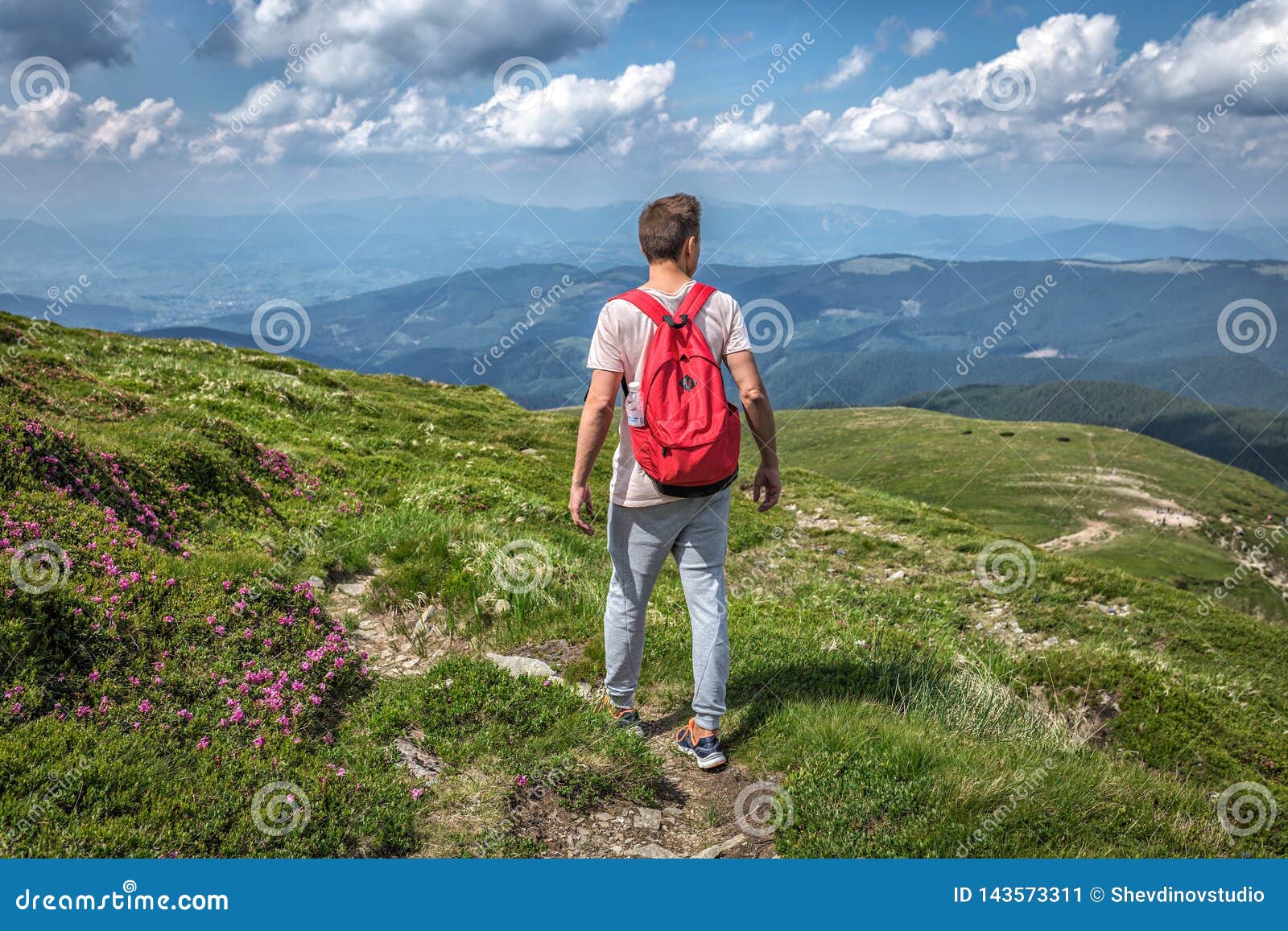 Guy Man with Backpack Lost Mountains Summer Hike Trip Outside Stock ...