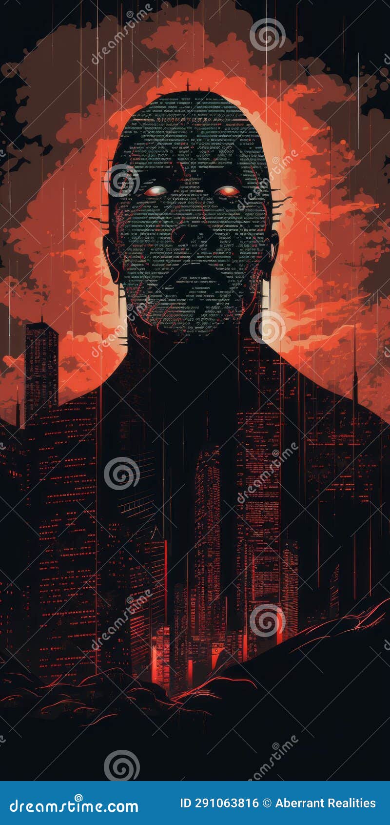 A Man with Red Eyes Standing in Front of a City Stock Illustration ...