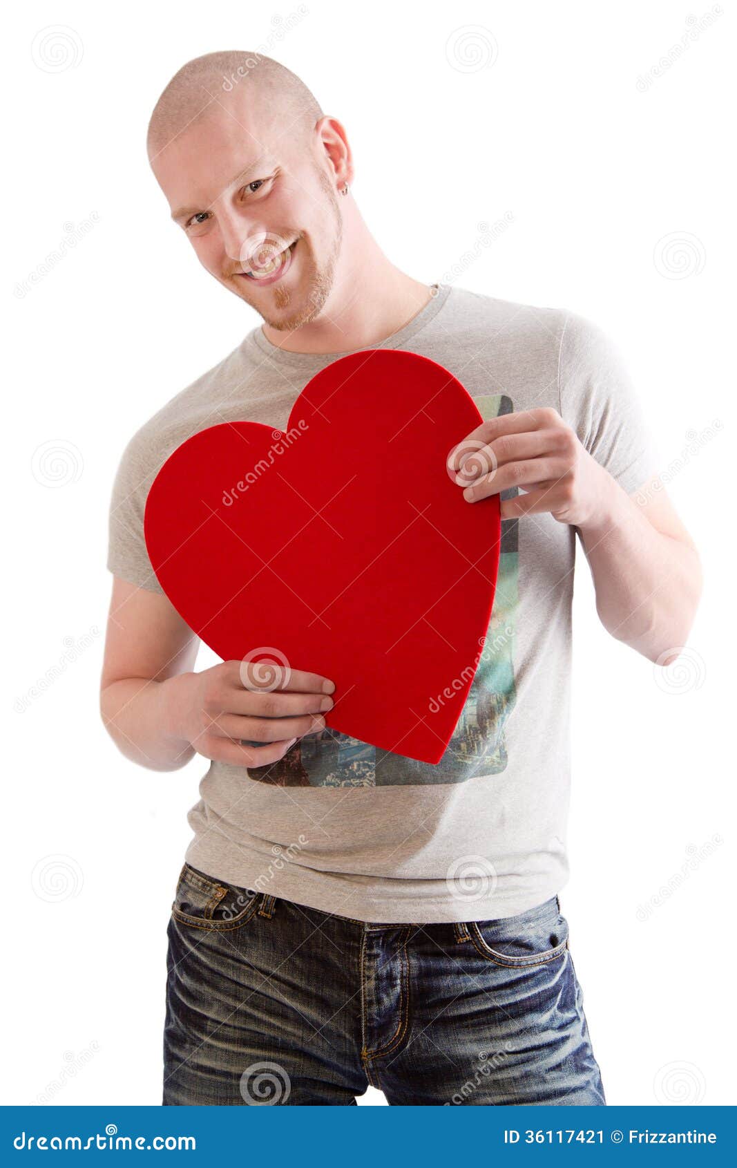Man with Red Heart for Valentines Day Stock Image - Image of gift ...