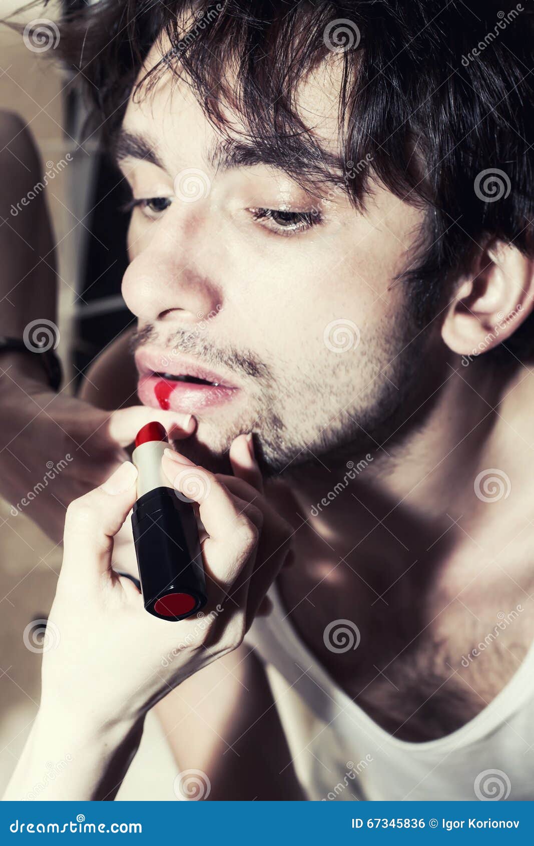 Man with red lipstick stock photo. Image of facial, characters - 67345836