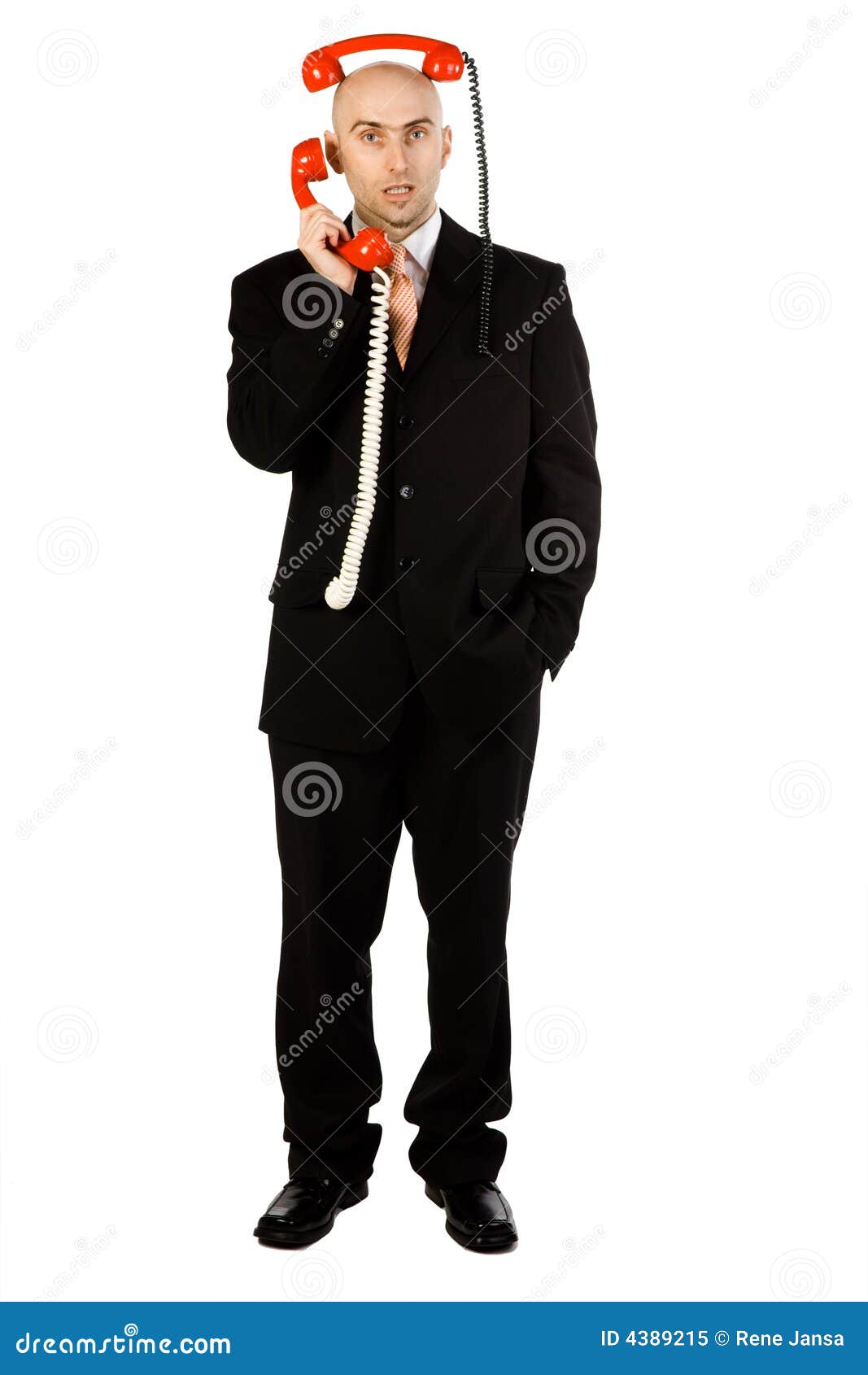 Man with Red Phone Handsets Stock Image - Image of bald, hold: 4389215