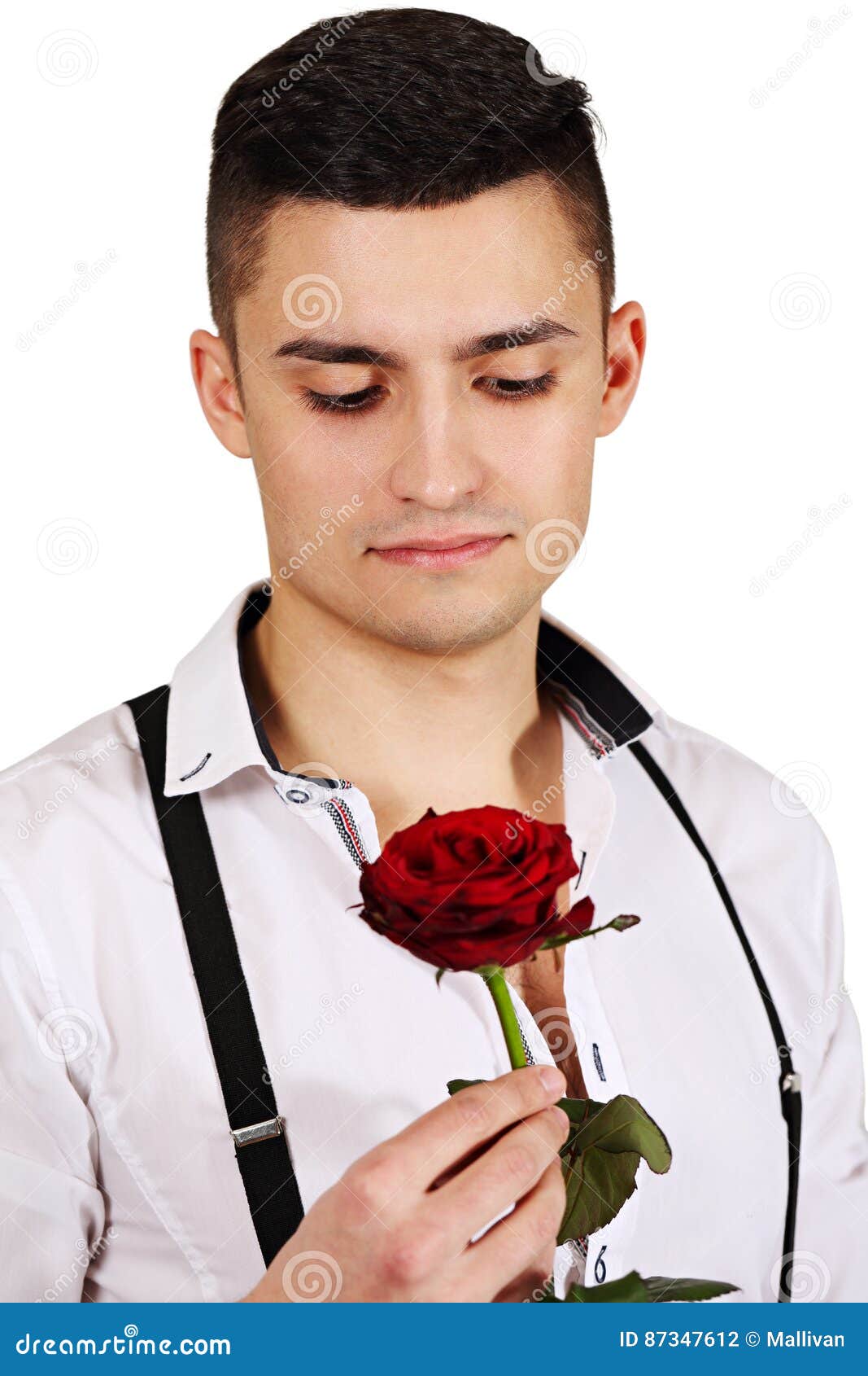 Man with red rose stock photo. Image of foreground, handsome - 87347612