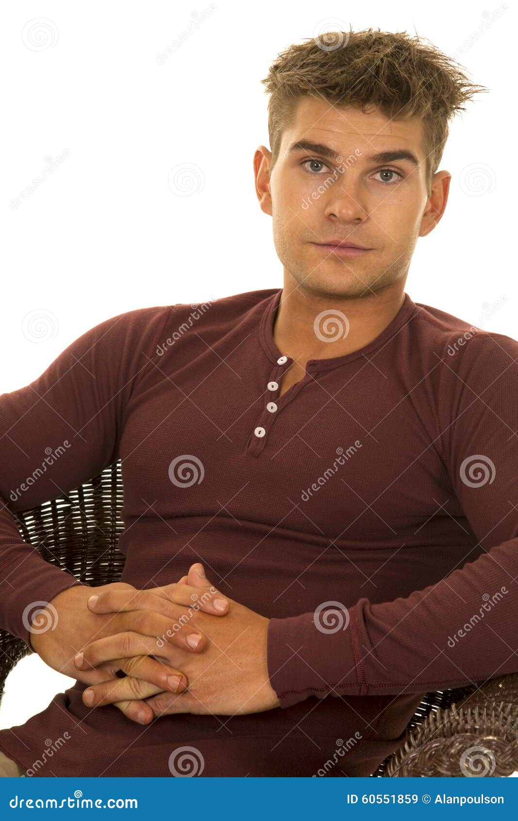 Man in Red Shirt Sitting Close Look Stock Image - Image of ...