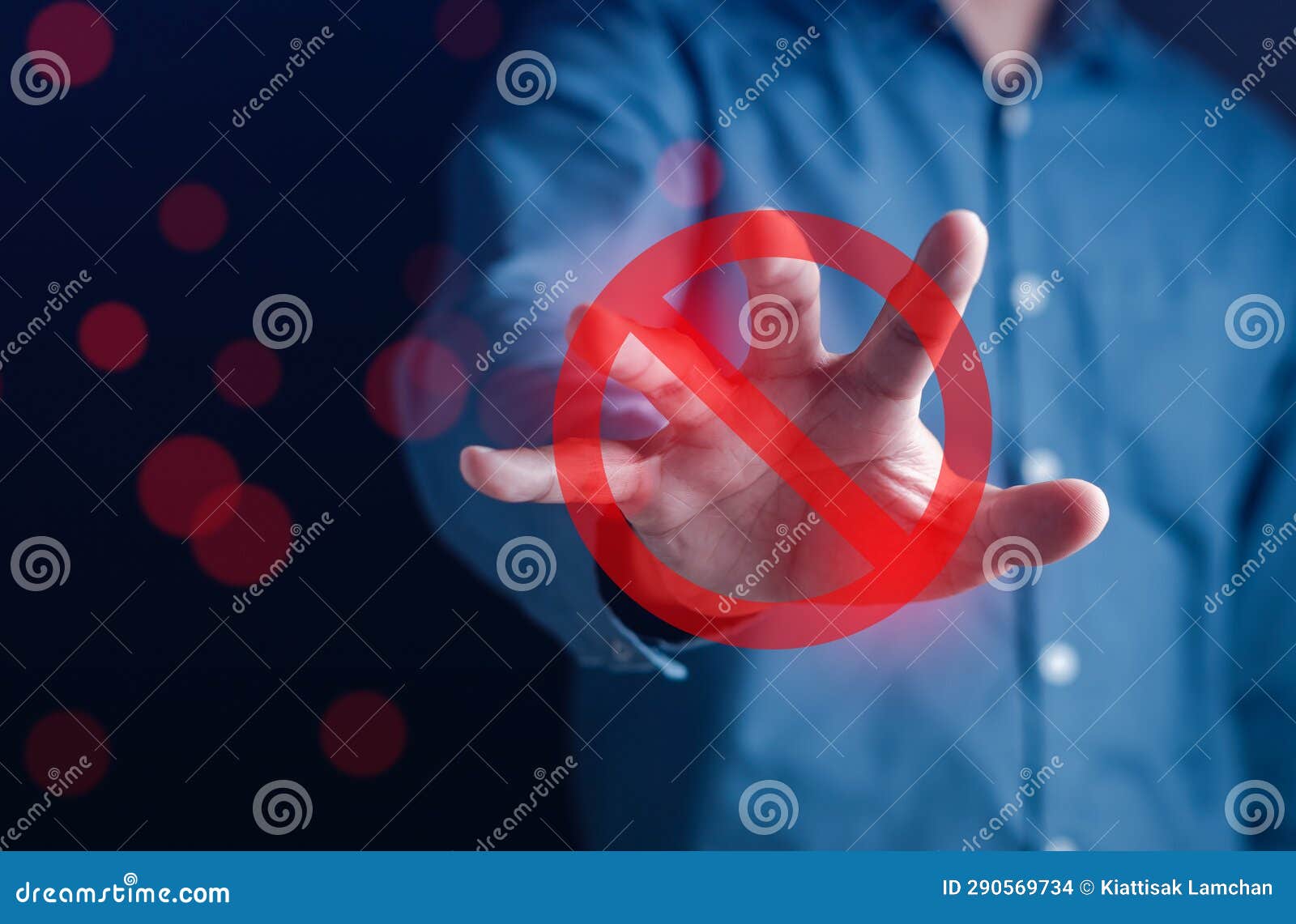 Man with Red Stop Sign Gesture Warning Stock Photo - Image of ...