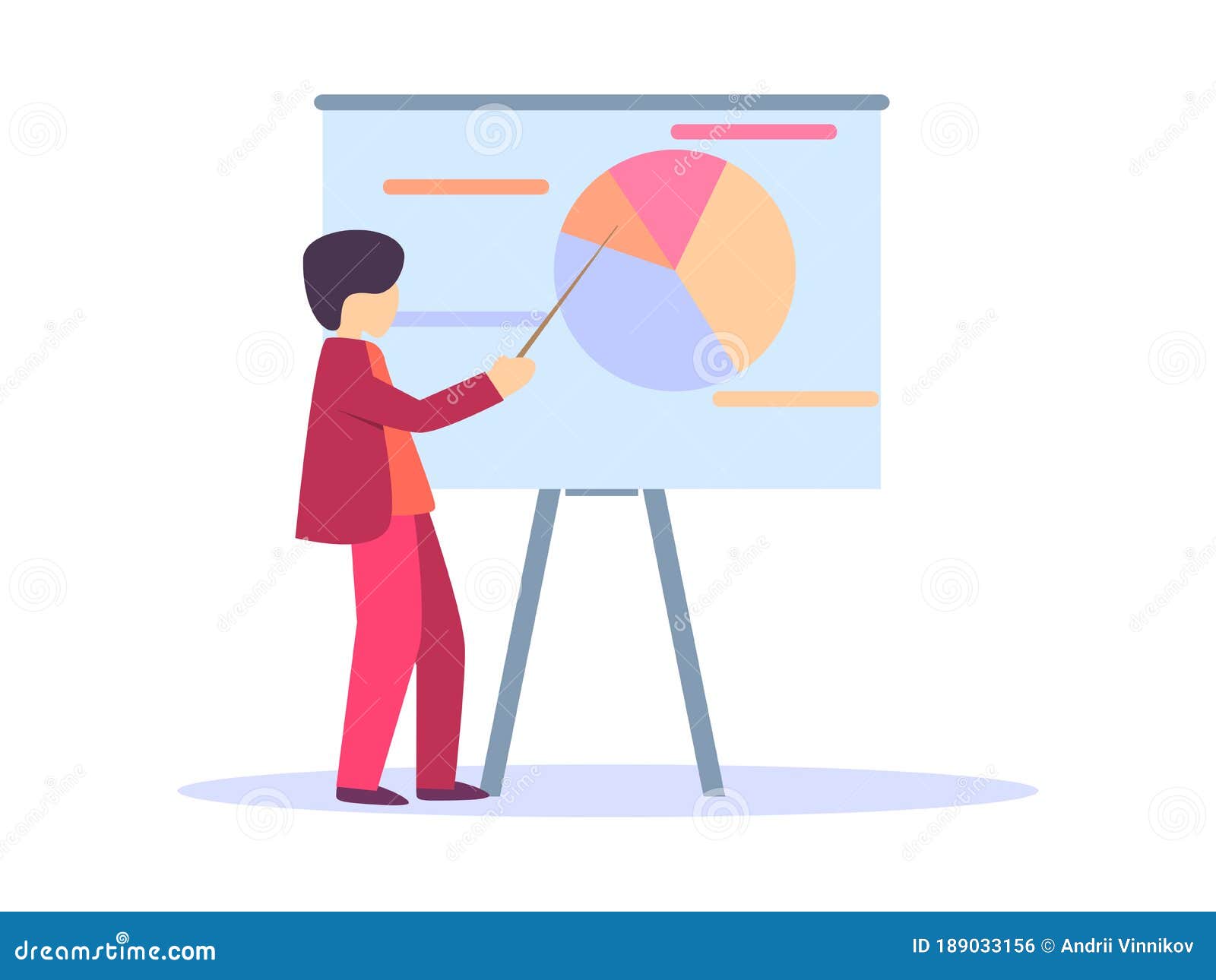 Man in a Red Suit Shows a Pointer To a Chart. Round Multicolored Chart ...