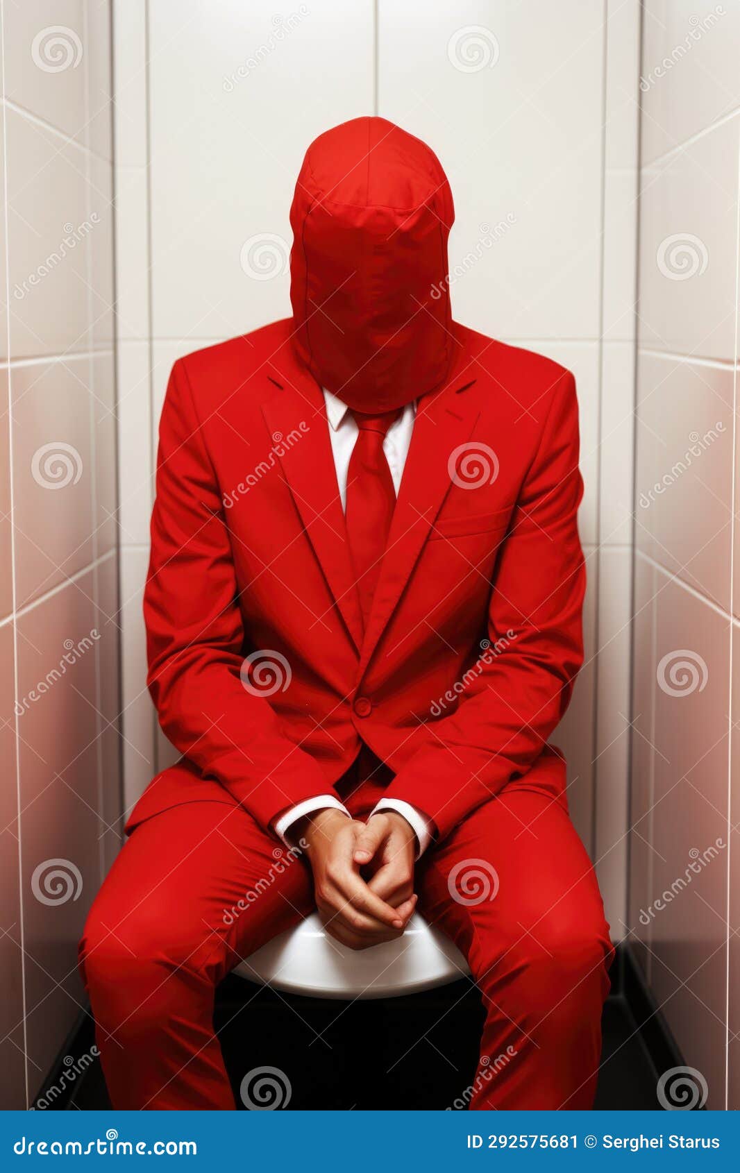 A Man in a Red Suit Sitting on a Toilet, AI Stock Image - Image of ...