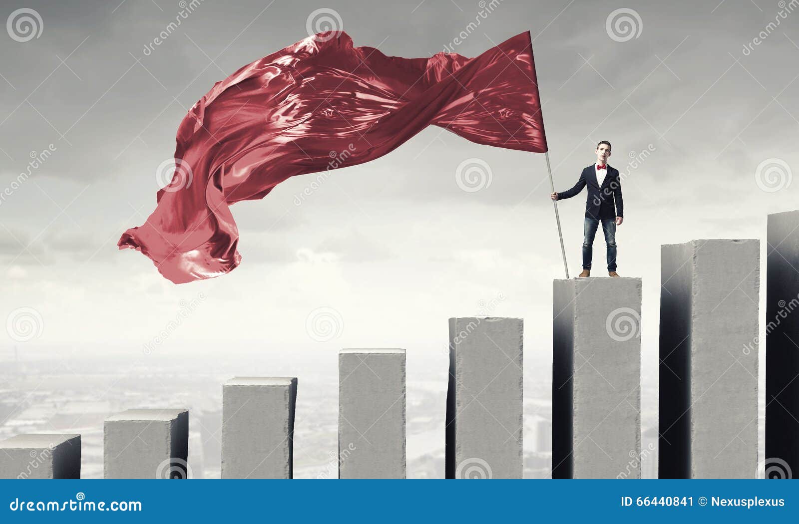 Man with red waving flag stock image. Image of business - 66440841