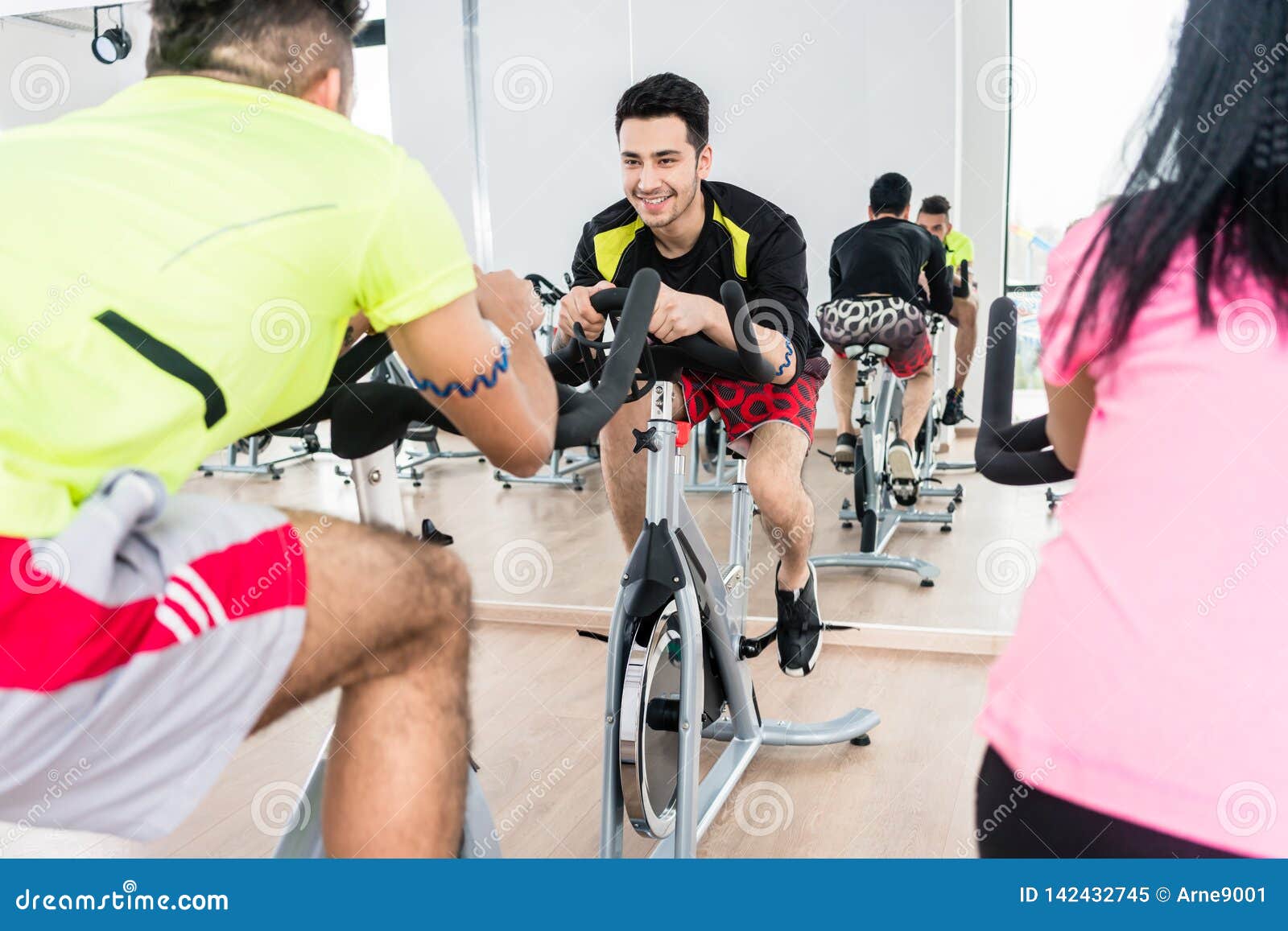 Man Reflection on Gym Mirror Stock Image - Image of exercising ...