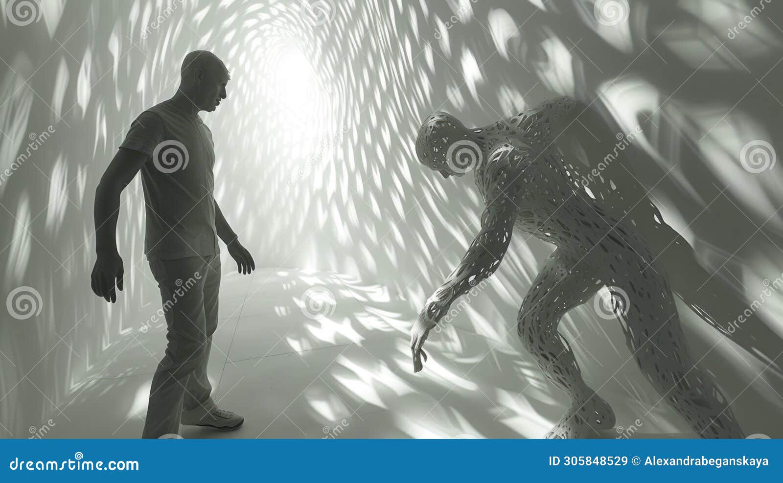 Man with Reflective Light Pattern and Figure Stock Illustration ...