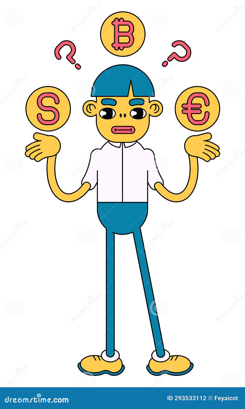 Young Man Asking Questions about Money, Cartoon Character with Coins ...