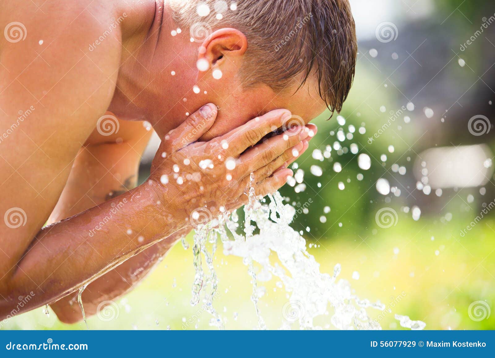 A Man Refreshes Himself with a Splash of Water Stock Image - Image of ...