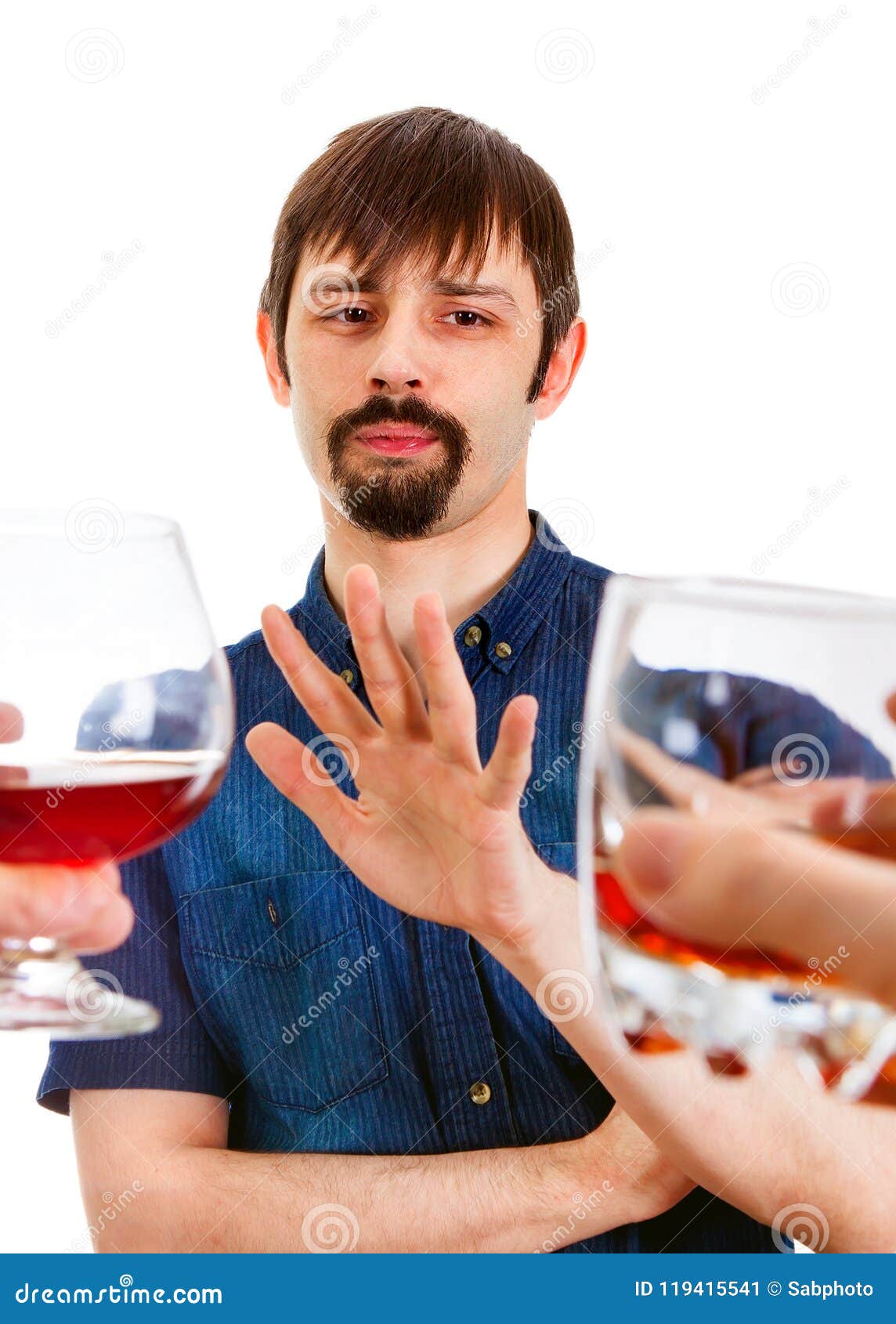 Man refuse Alcohol stock image. Image of gesture, moustache - 119415541
