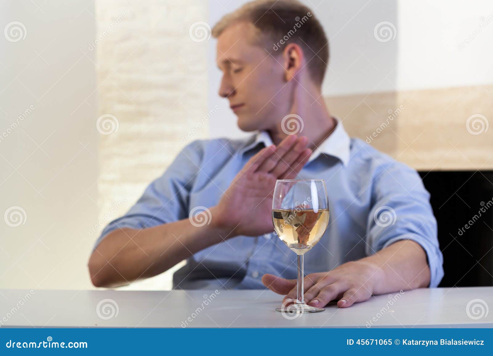 Man Refuses To Drink a Glass of Wine Stock Image - Image of drink ...