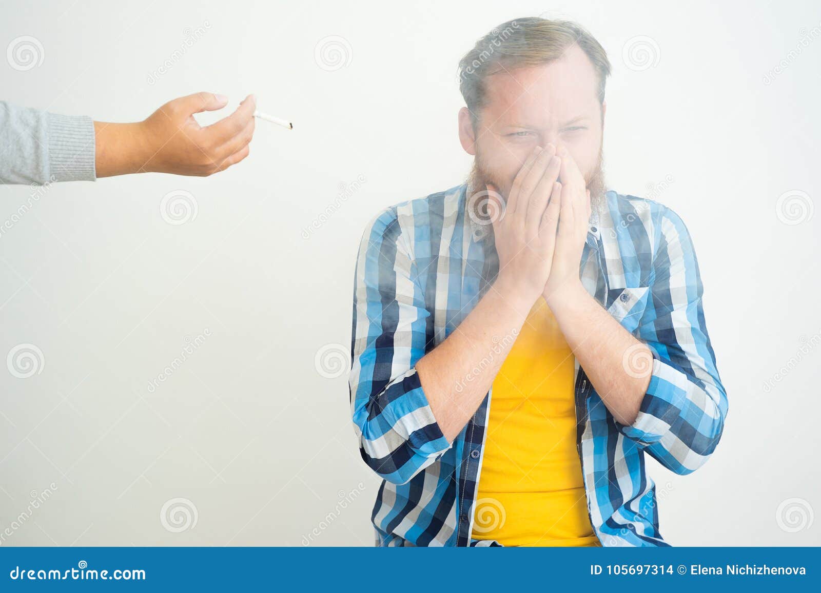 Man refusing a cigarette stock photo. Image of cropped - 105697314