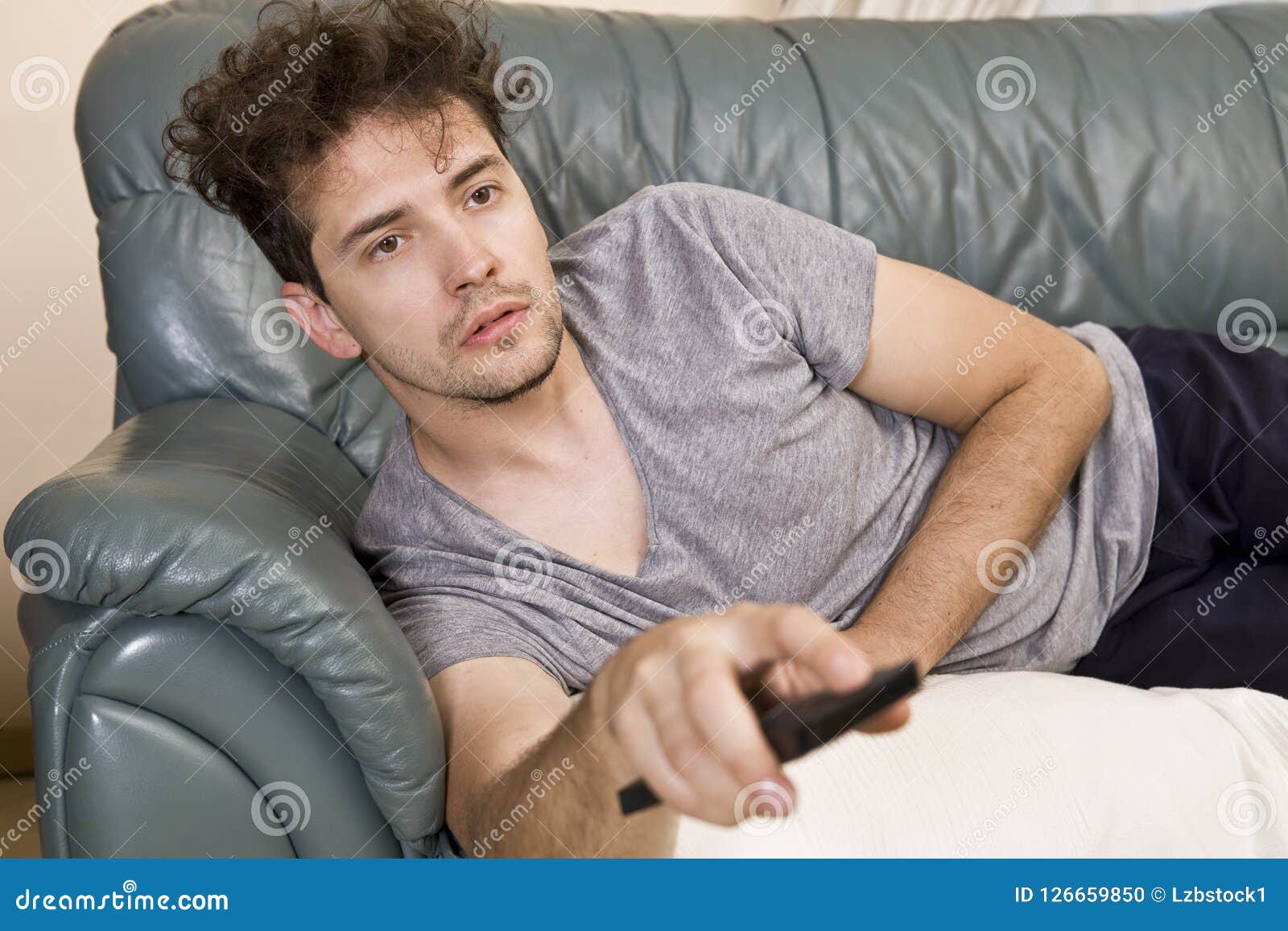 Man Relax after Work and Watching Tv Stock Photo - Image of horizontal ...