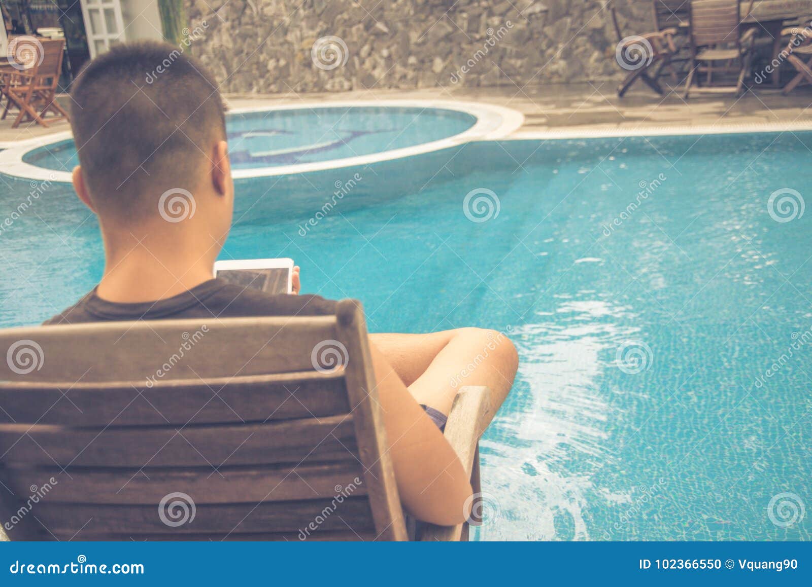 Man Relaxed at the Beautiful Swimming Pool Stock Photo - Image of spare ...