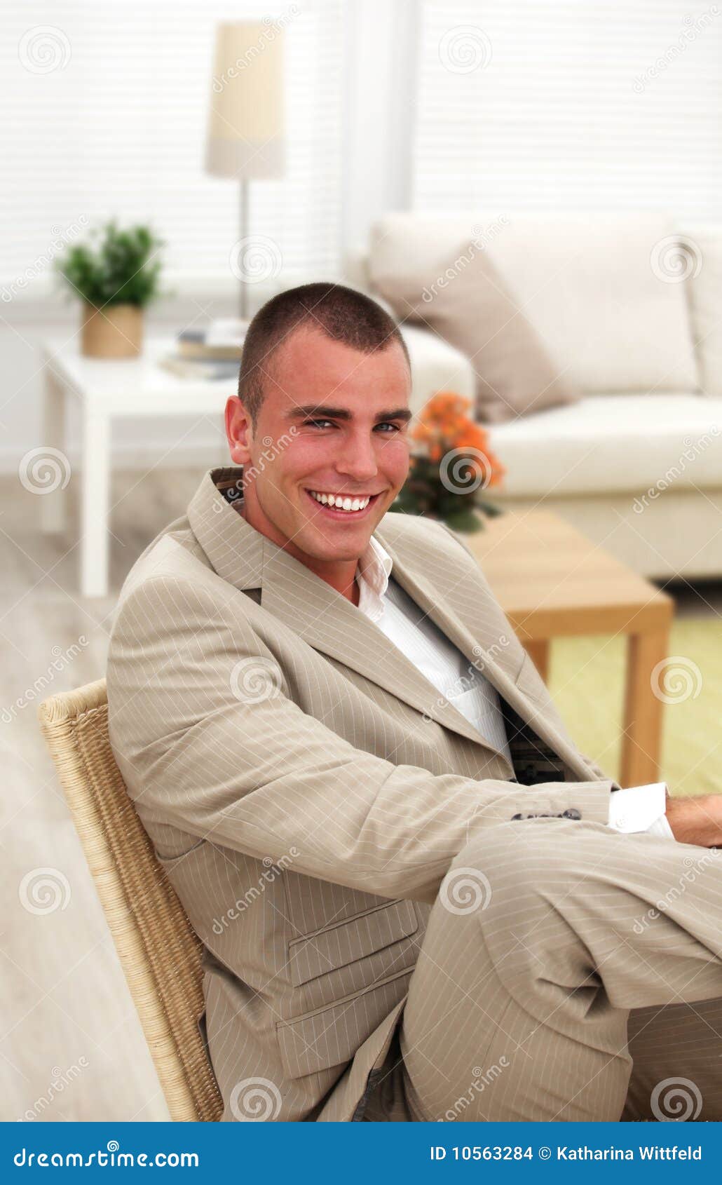 Man Relaxing in His Living Room Stock Photo - Image of laughing ...