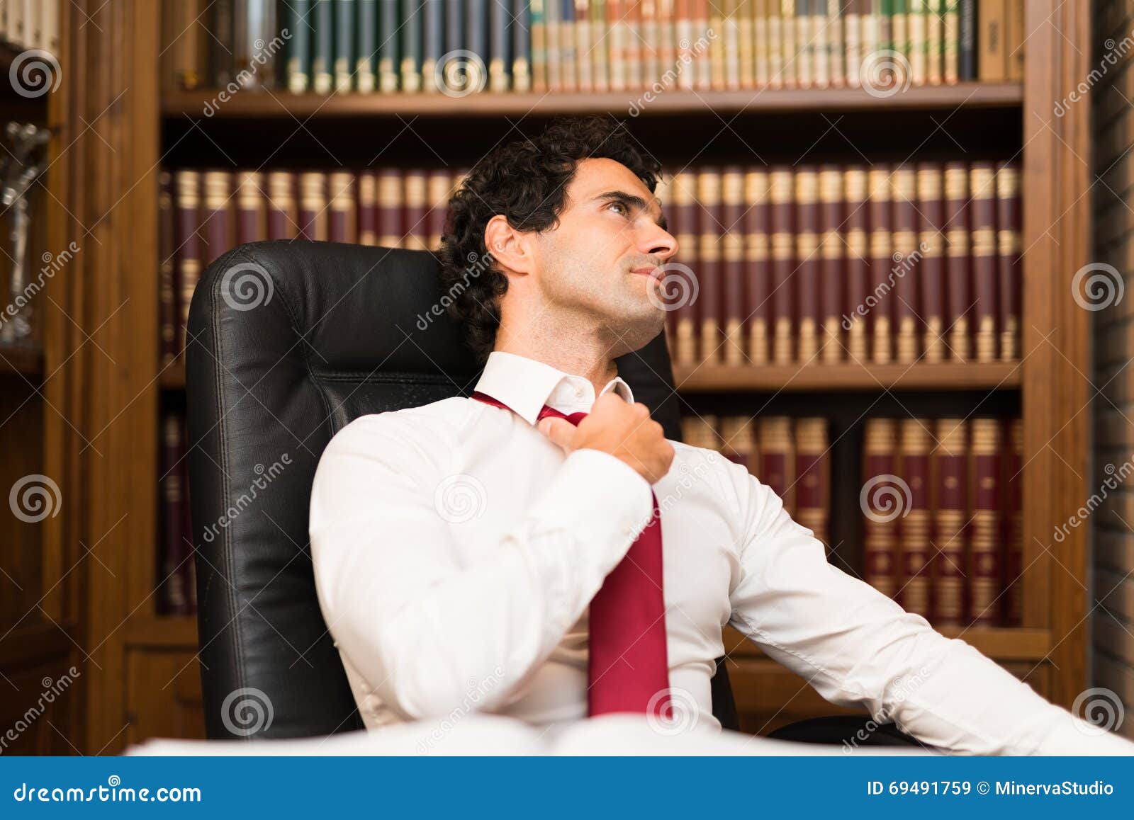 Man Relaxing in His Office after Work Stock Image - Image of pensive ...