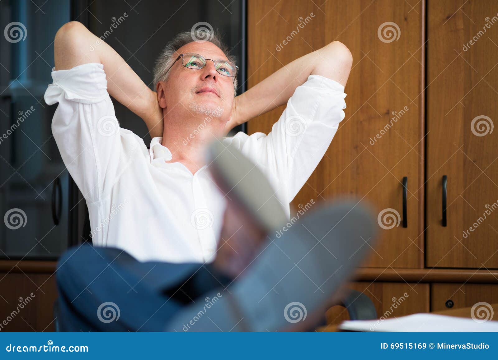 Man Relaxing in His Office after Work Stock Image - Image of shirt ...