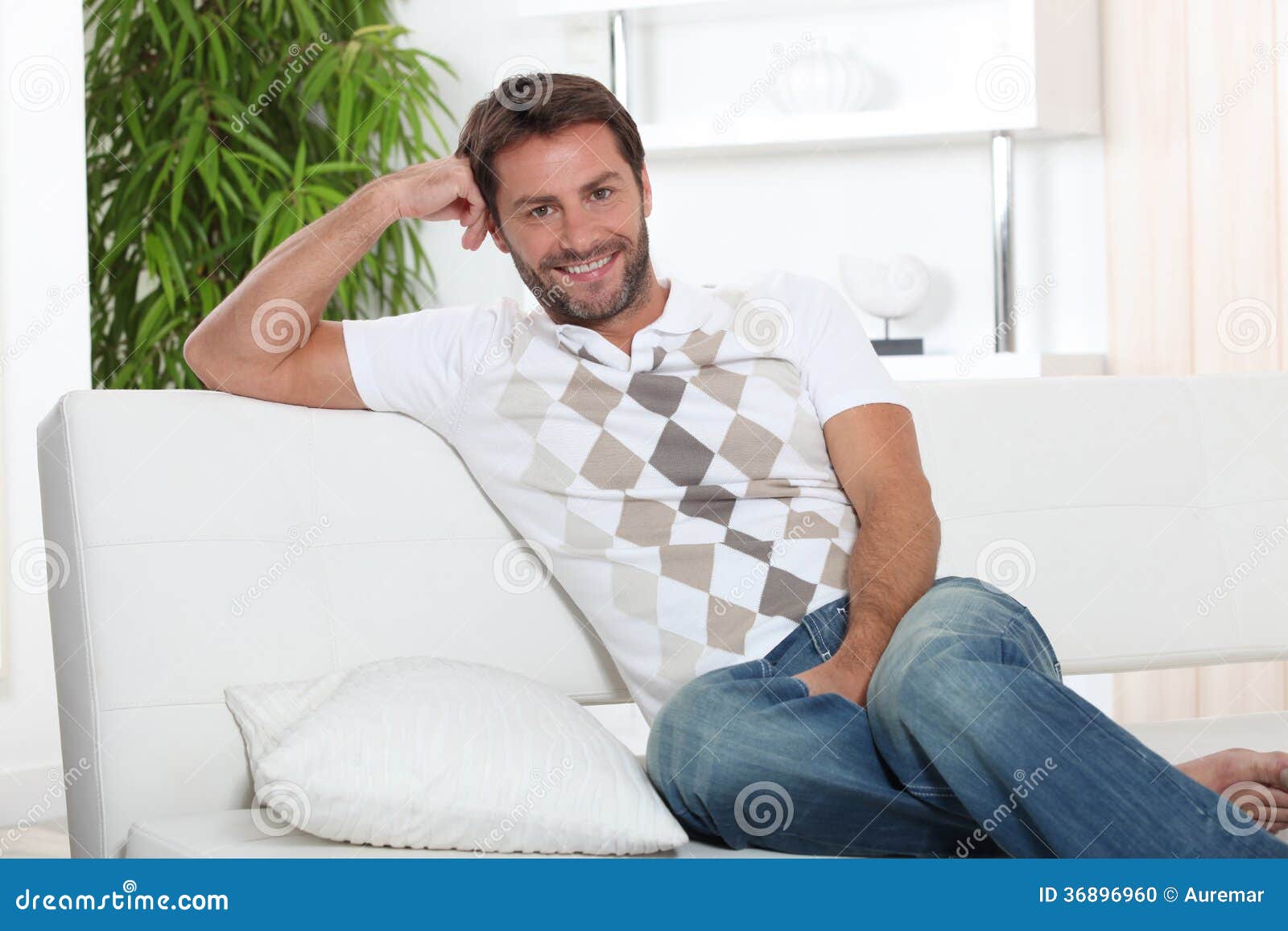 Man relaxing at home stock photo. Image of home, stubble - 36896960