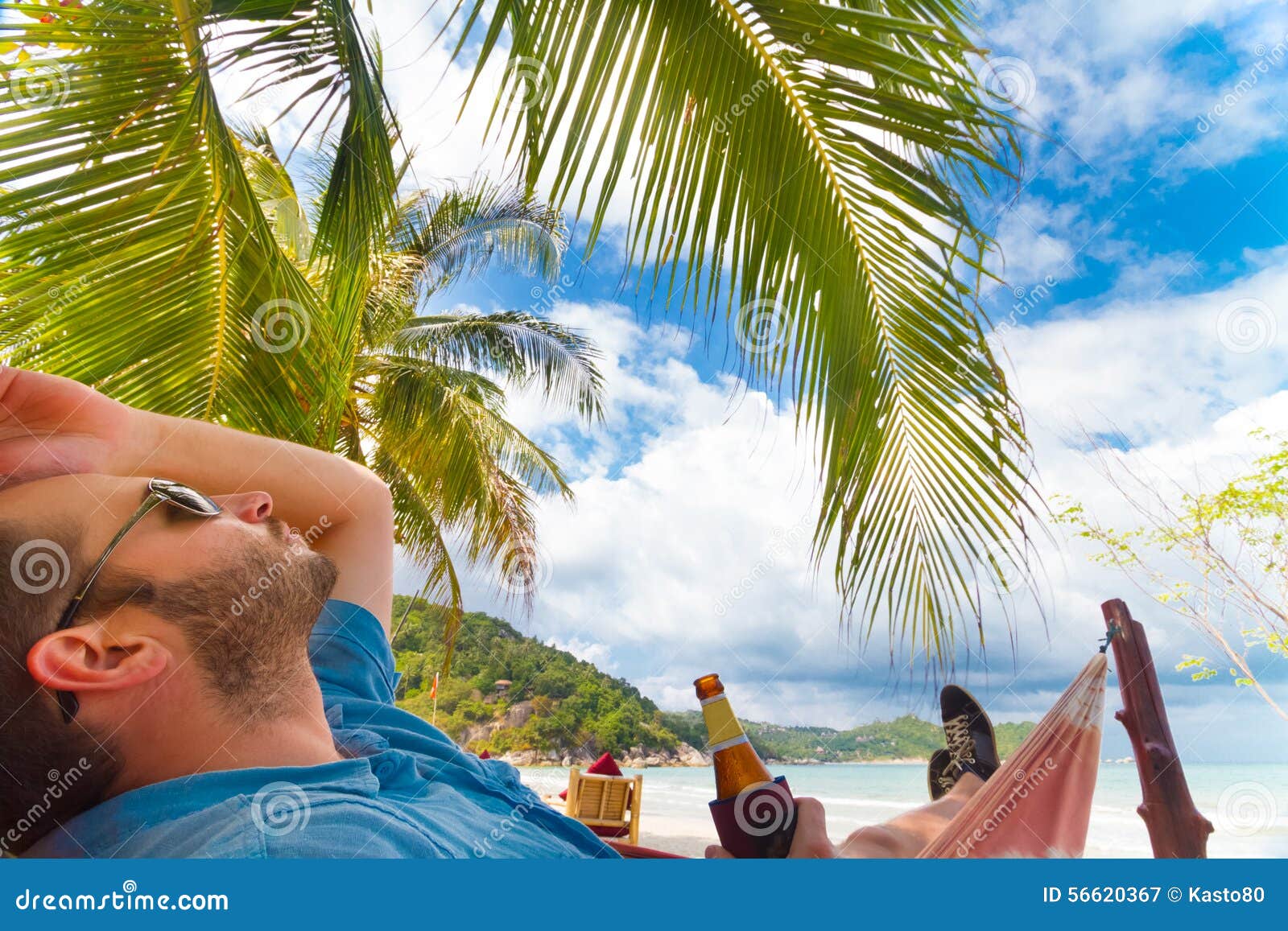 Man Relaxing on a Tropical Beach. Stock Image - Image of person, palm ...