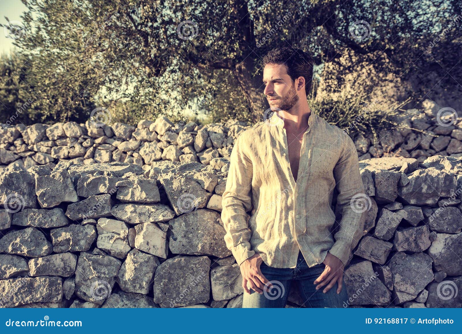 Man Relaxing in Warm Sunlight among Trees Stock Image - Image of ...