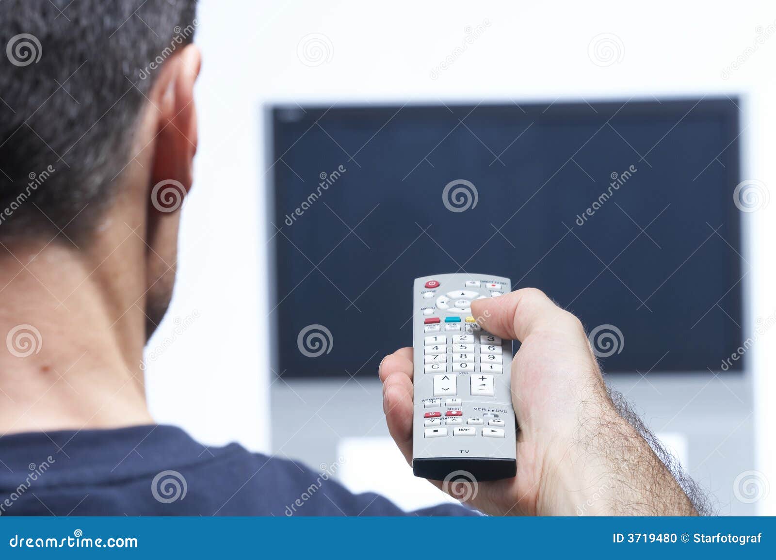 Man with Remote Control and Flat Tv Stock Photo - Image of pursuit ...