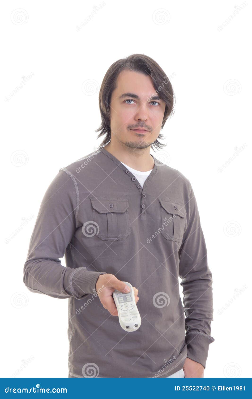 Man with Remote Control Isolated on White Stock Photo - Image of ...