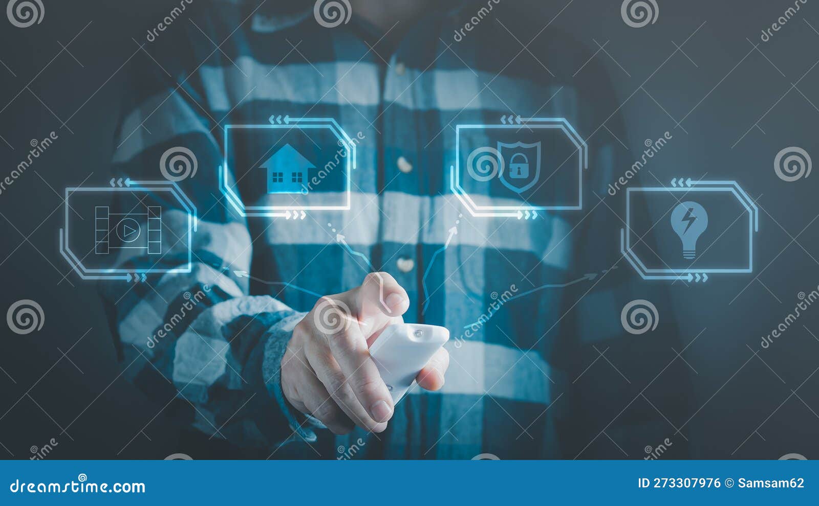 Man with Remote Control on Smart Home Applications, Concept of ...