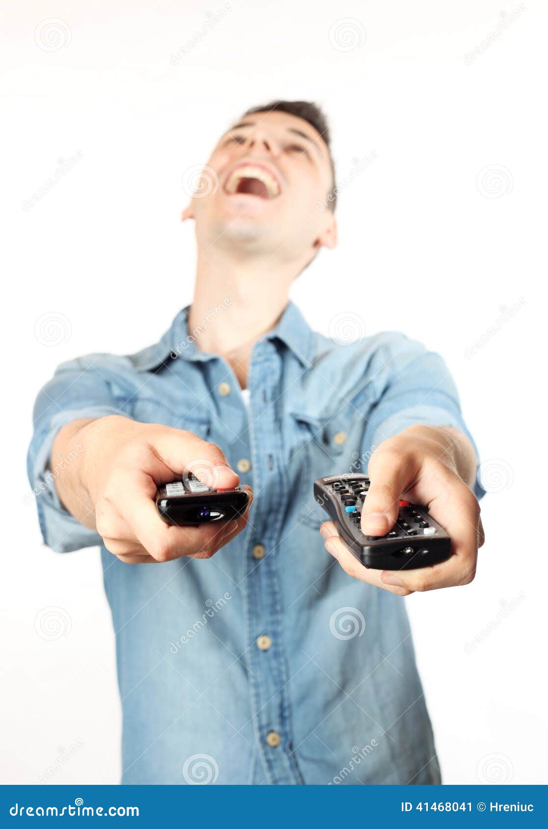 Man with a remote control stock image. Image of multimedia - 41468041