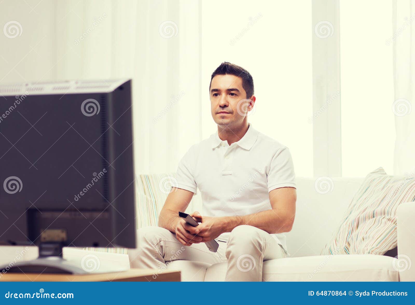 Man with Remote Control Watching Tv Stock Photo - Image of casual ...